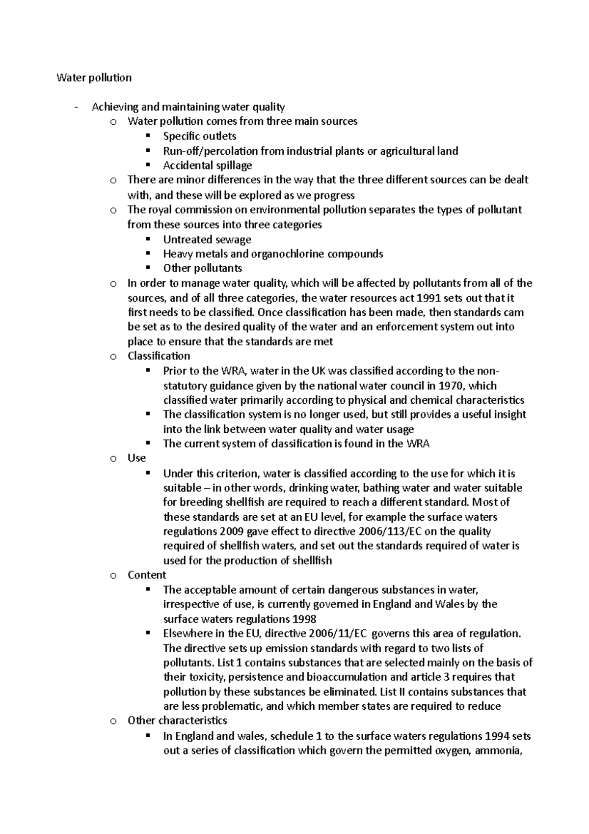 Lecture 8 - Water pollution - Water pollution Achieving and maintaining ...