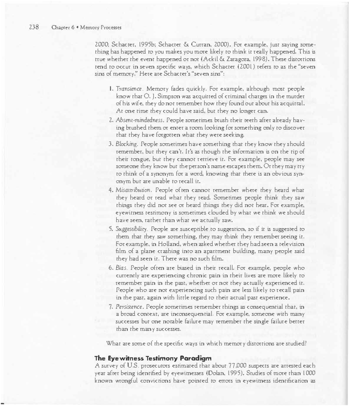 Psychology - Study Cognitive 28 - 238 Chapter 6 • Memory Processes 2000; Schacter, 1 995b ...