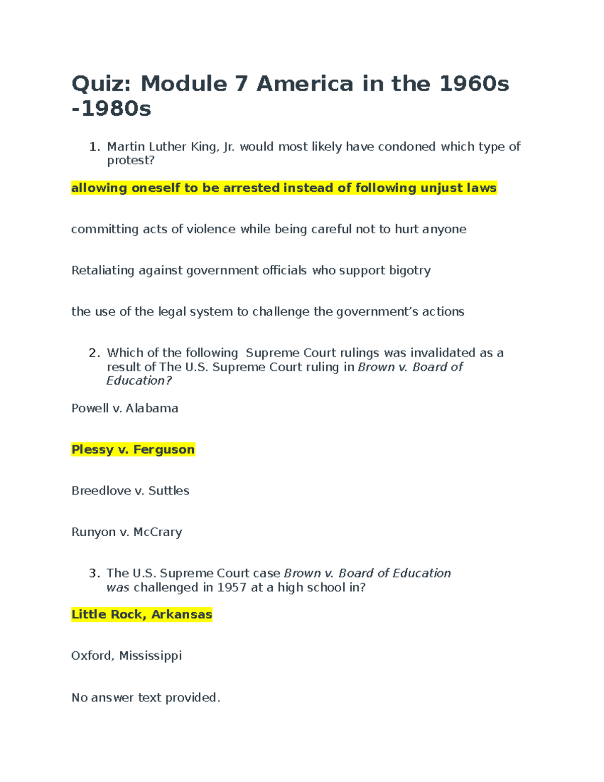 Quiz- Module 7 America in the 1960s -1980s - Martin Luther King, Jr ...