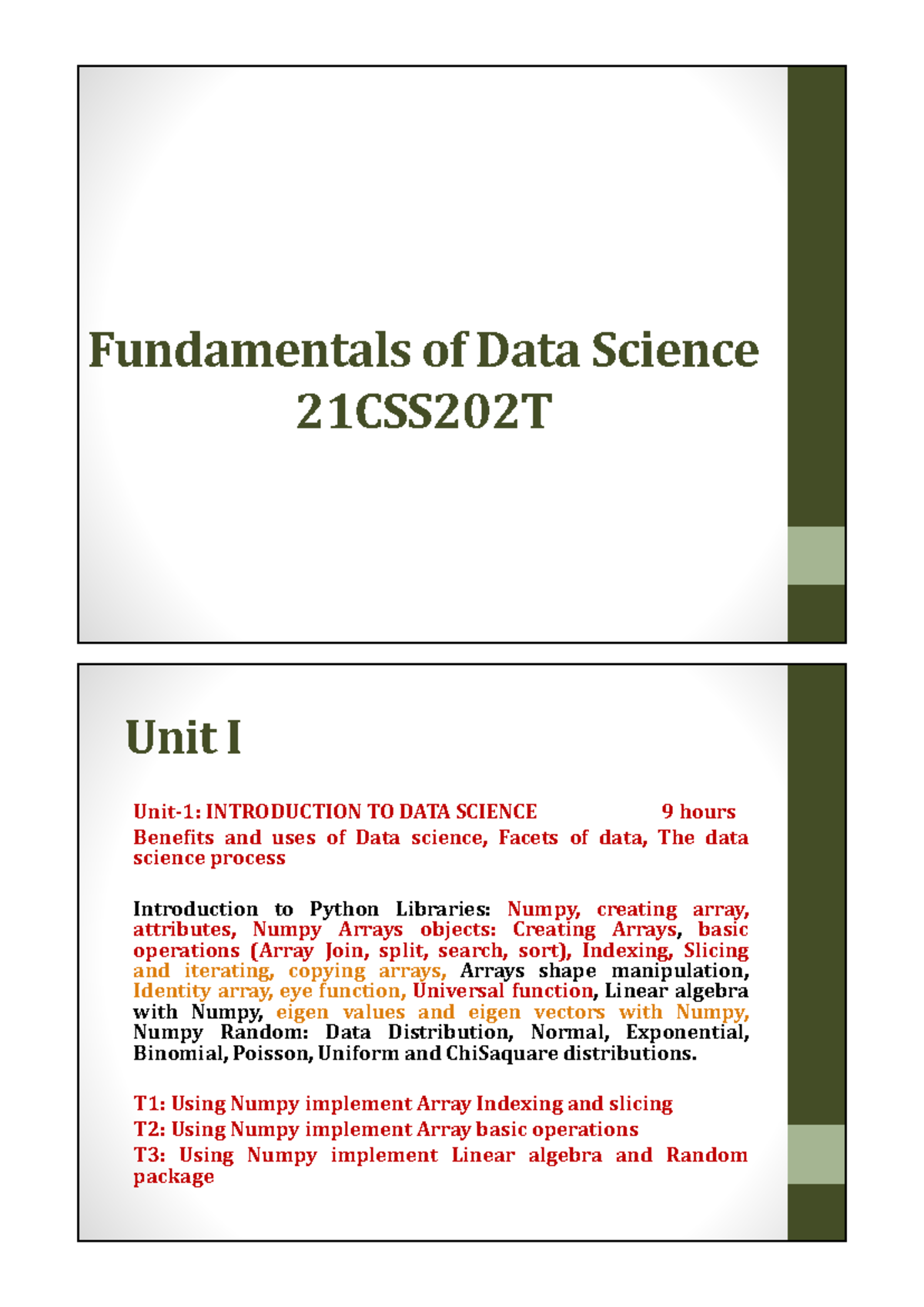 Fds Unit 1 Notes Fundamentals Of Data Science 21css202t Unit I Unit 1 Introduction To Data