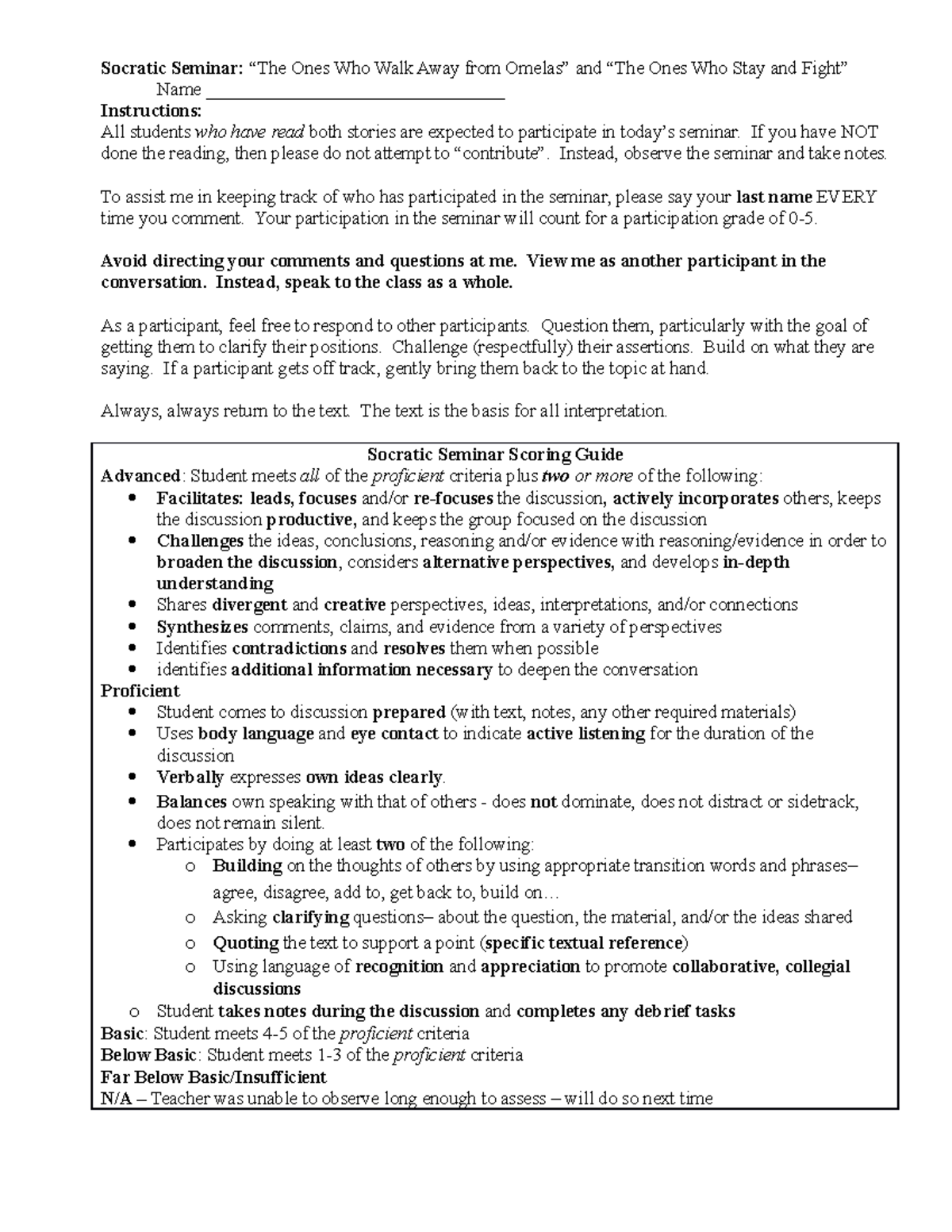 Attachment 1 (51) - Assignment Details - Socratic Seminar: “The Ones ...