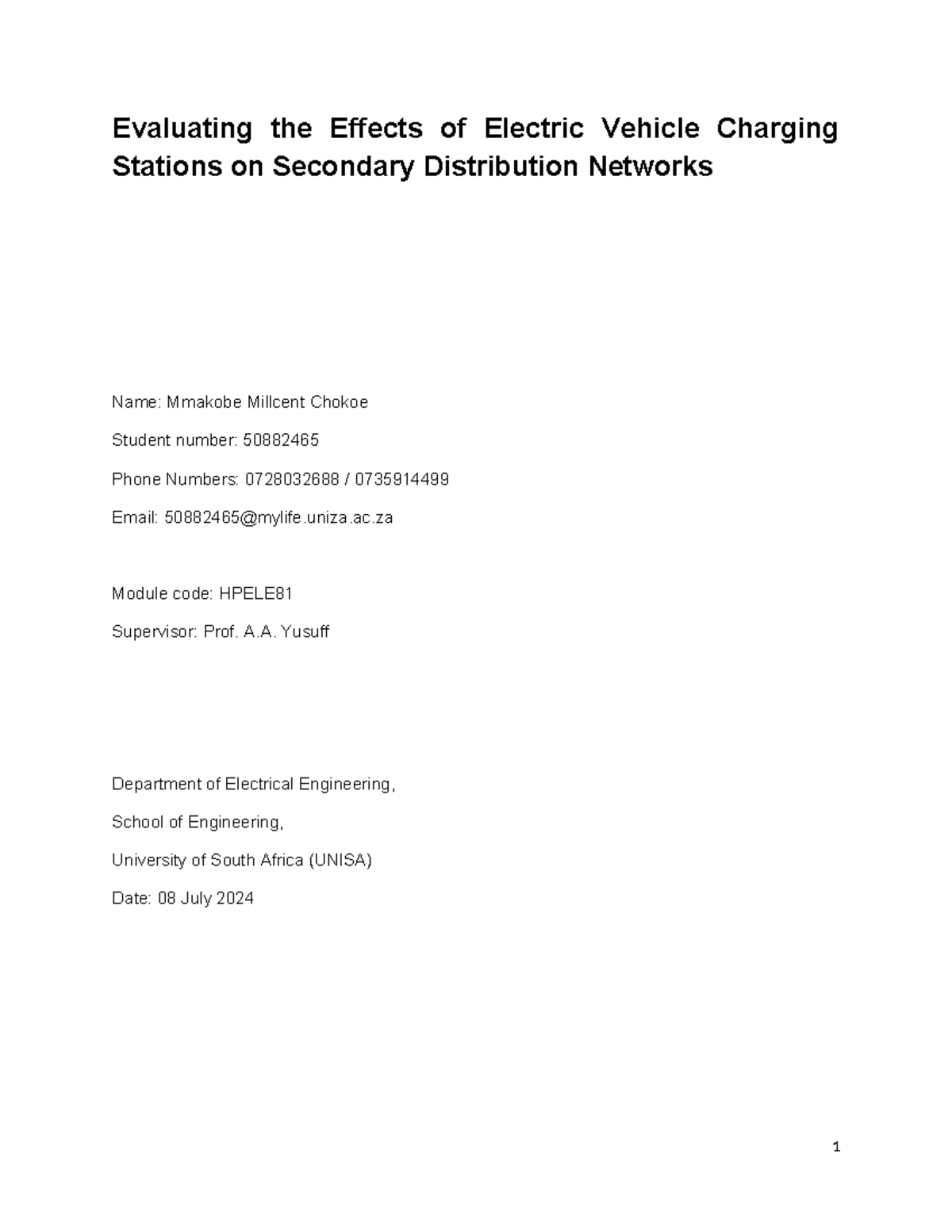 Assignment 1 test - Assessment - Evaluating the Effects of Electric ...