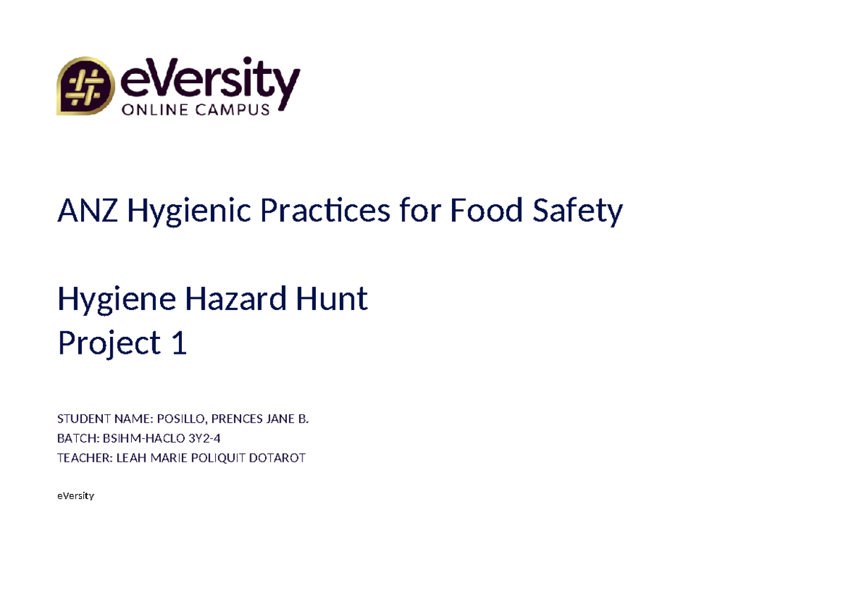 FSA005 EVT-001 ANZ Hygienic Practices for Food Safety- Project 1 ...