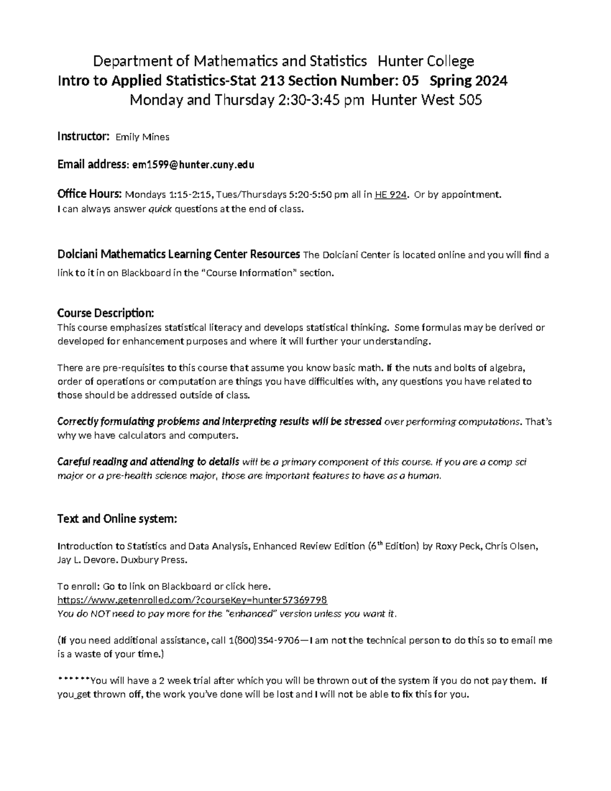 Spring 2024 syllabus - Department of Mathematics and Statistics Hunter ...