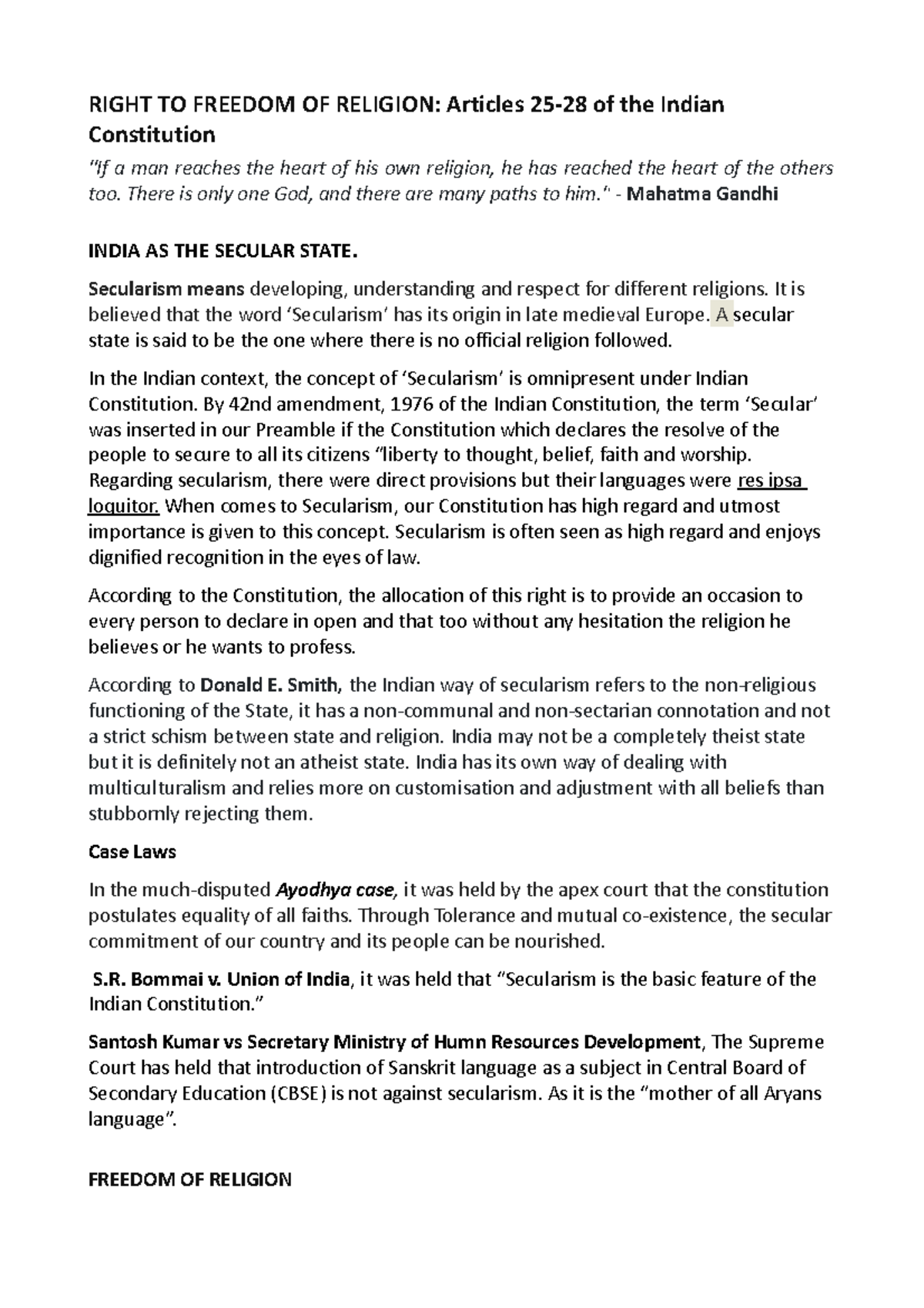 Right TO Freedom OF Religion - RIGHT TO FREEDOM OF RELIGION: Articles ...