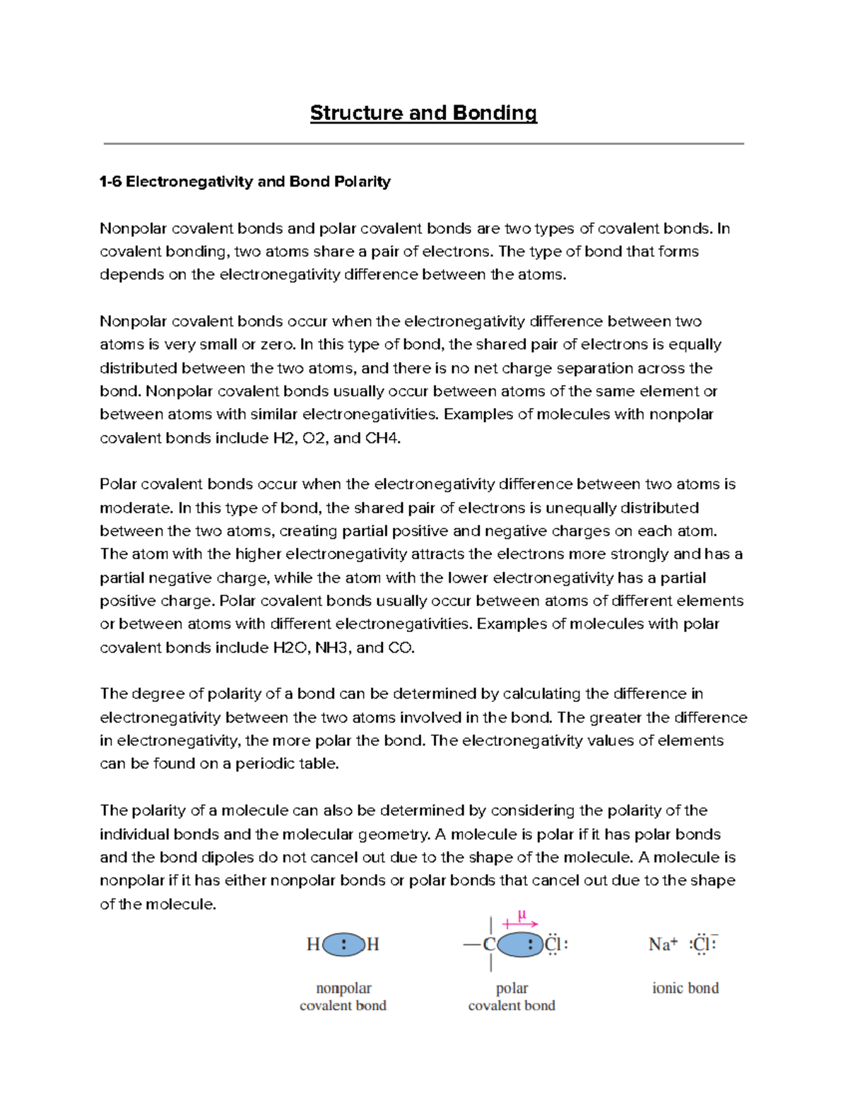 Electronegativity and Bond Polarity - Structure and Bonding 1-6 ...