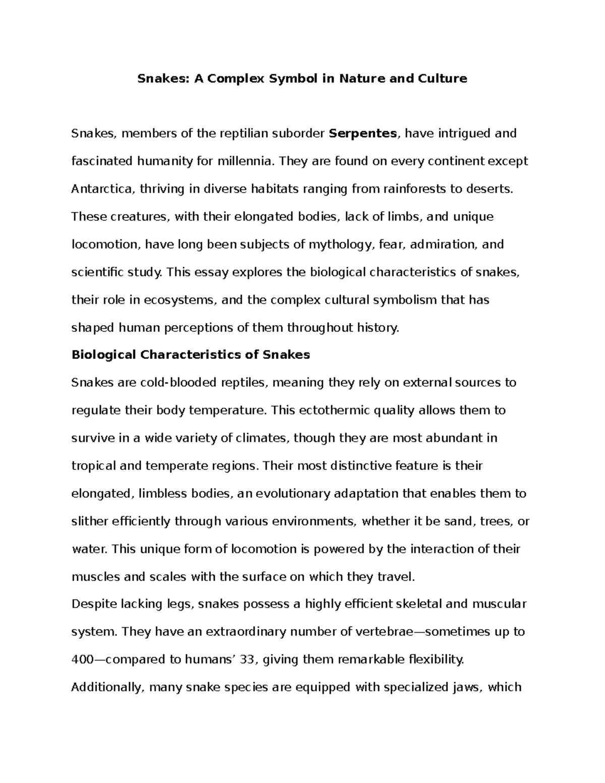 Snakes - An example of essay expectations - Snakes: A Complex Symbol in ...