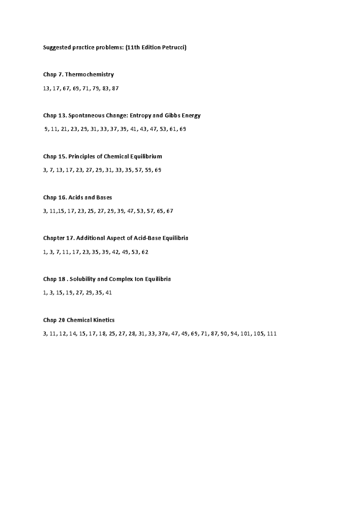 Suggested problems for all the chapters - Suggested practice problems: (11th Edition Petrucci ...