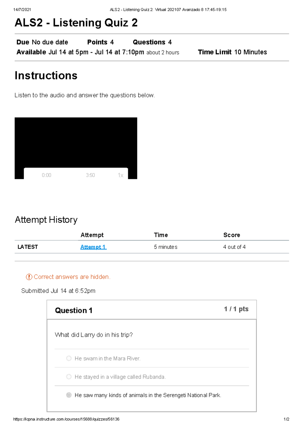ALS2 - Listening Quiz 2 Virtual 202107 Avanzado 8 17 45-19 15 - 14/7 ...