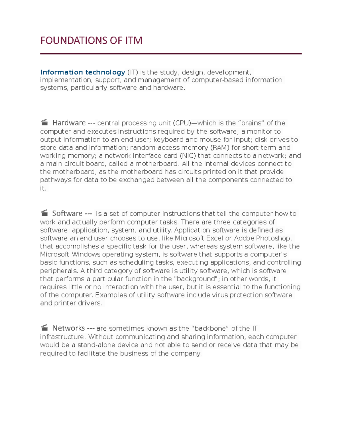 Foundations of ITM: Study Design and Management of Information Systems ...