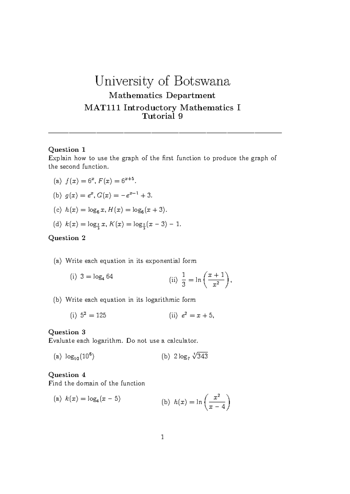 MAT111 Tutorial 9 - Tuition - University of Botswana Mathematics ...