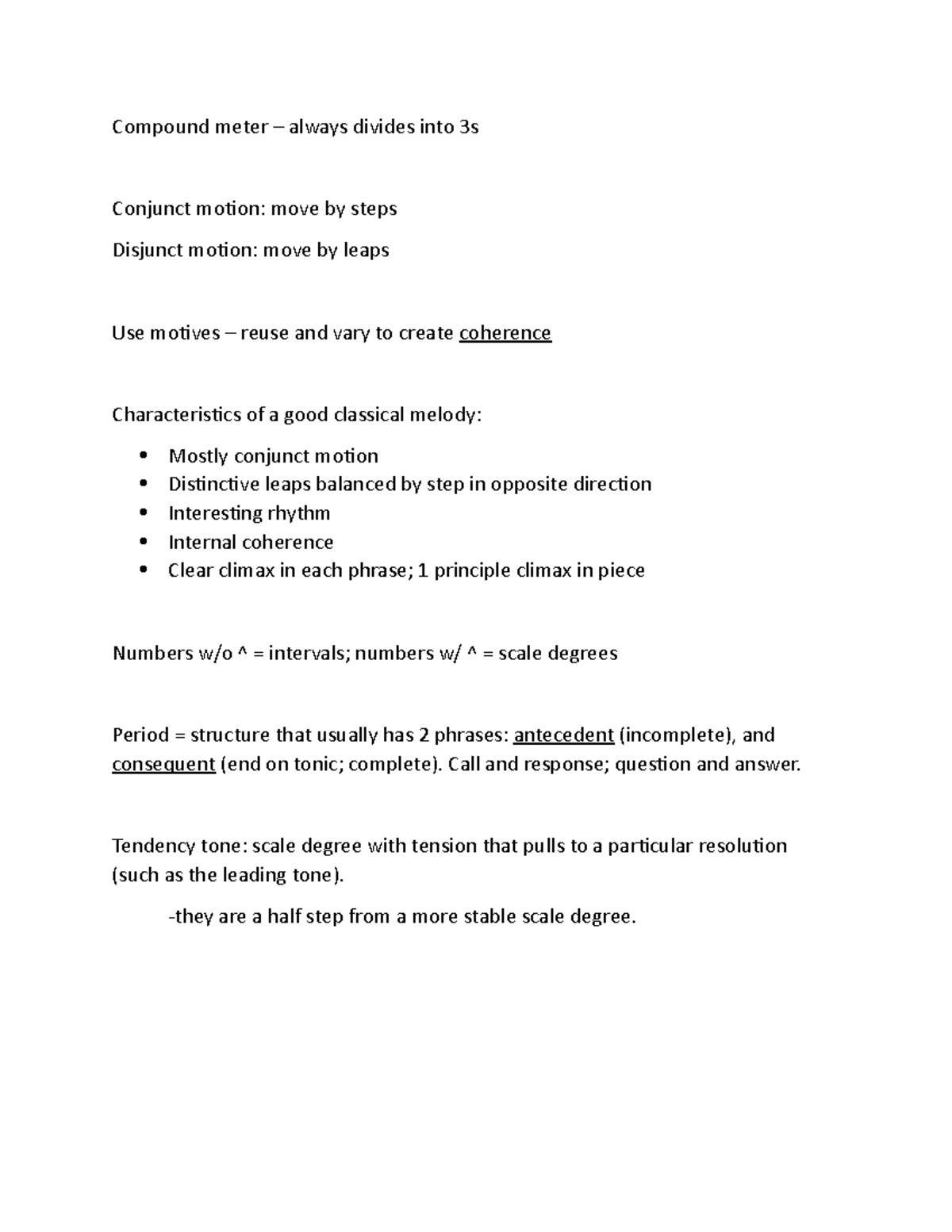 Theory Notes 1 - Compound meter – always divides into 3s Conjunct ...