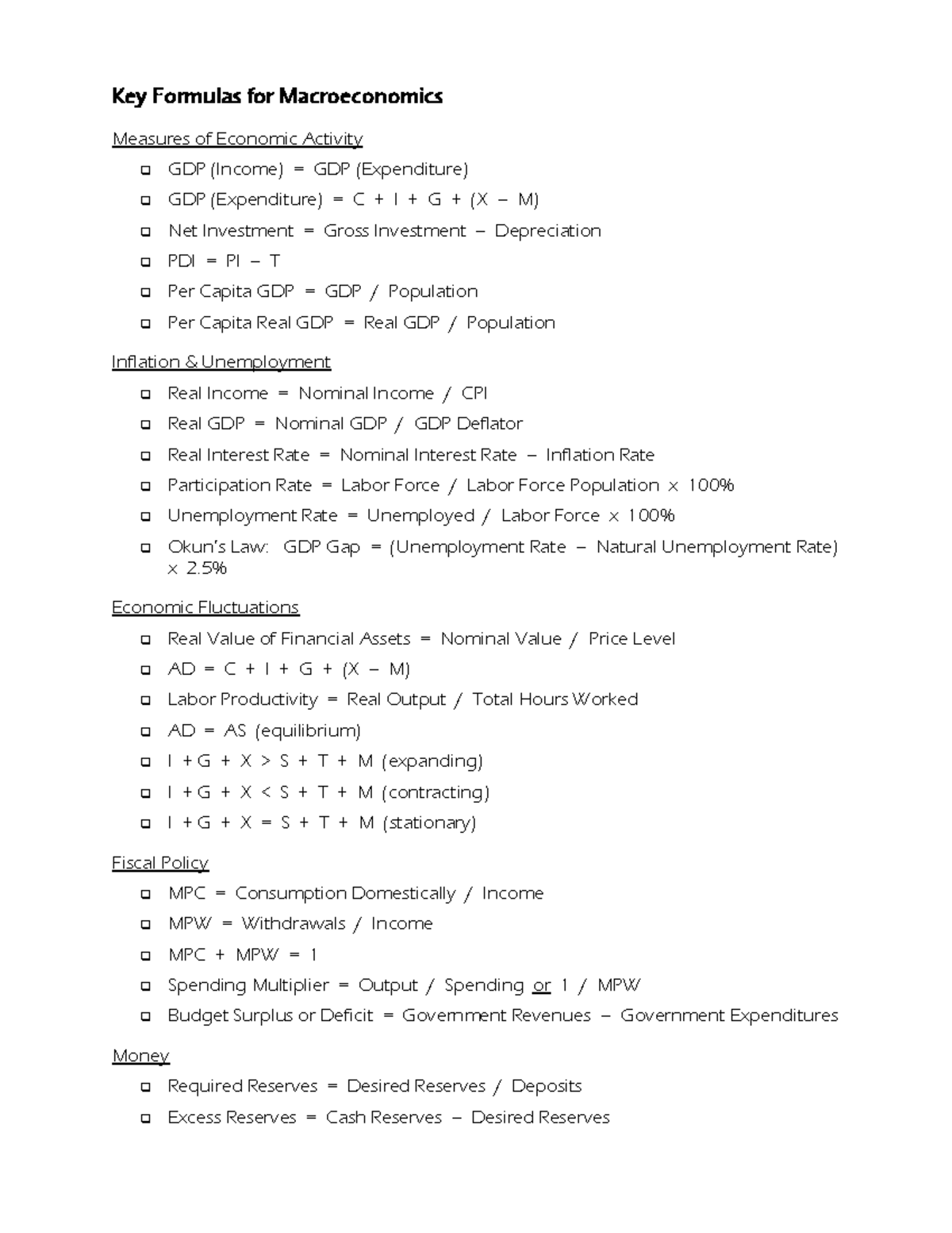 Key Formulas for Macroeconomics - Key Formulas for Macroeconomics ...