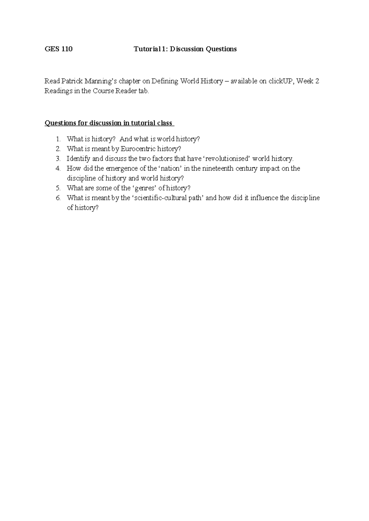 GES 110 Tutorial 1 Discussion Questions on Manning - Tagged - GES 110 ...