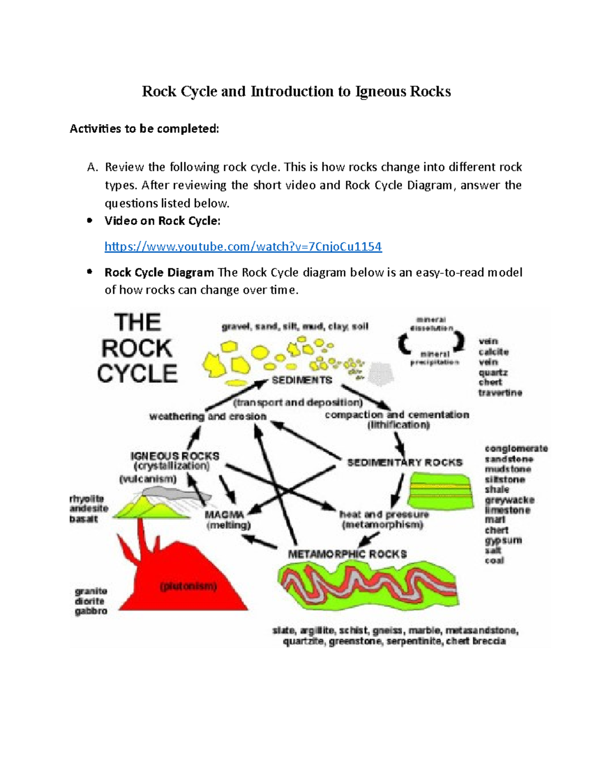 Week 4 Rock Cycle Lab Geog S21A - Rock Cycle and Introduction to ...