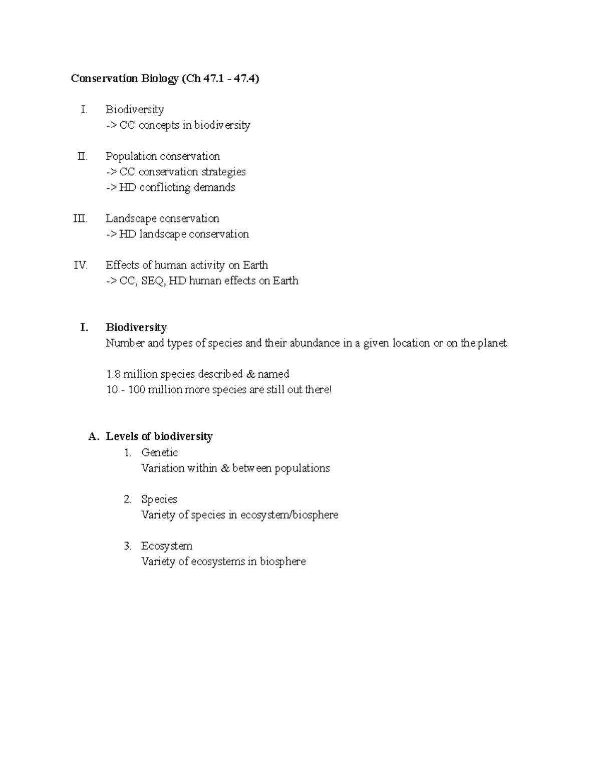 Conservation biology - Biodiversity -> CC concepts in biodiversity II ...