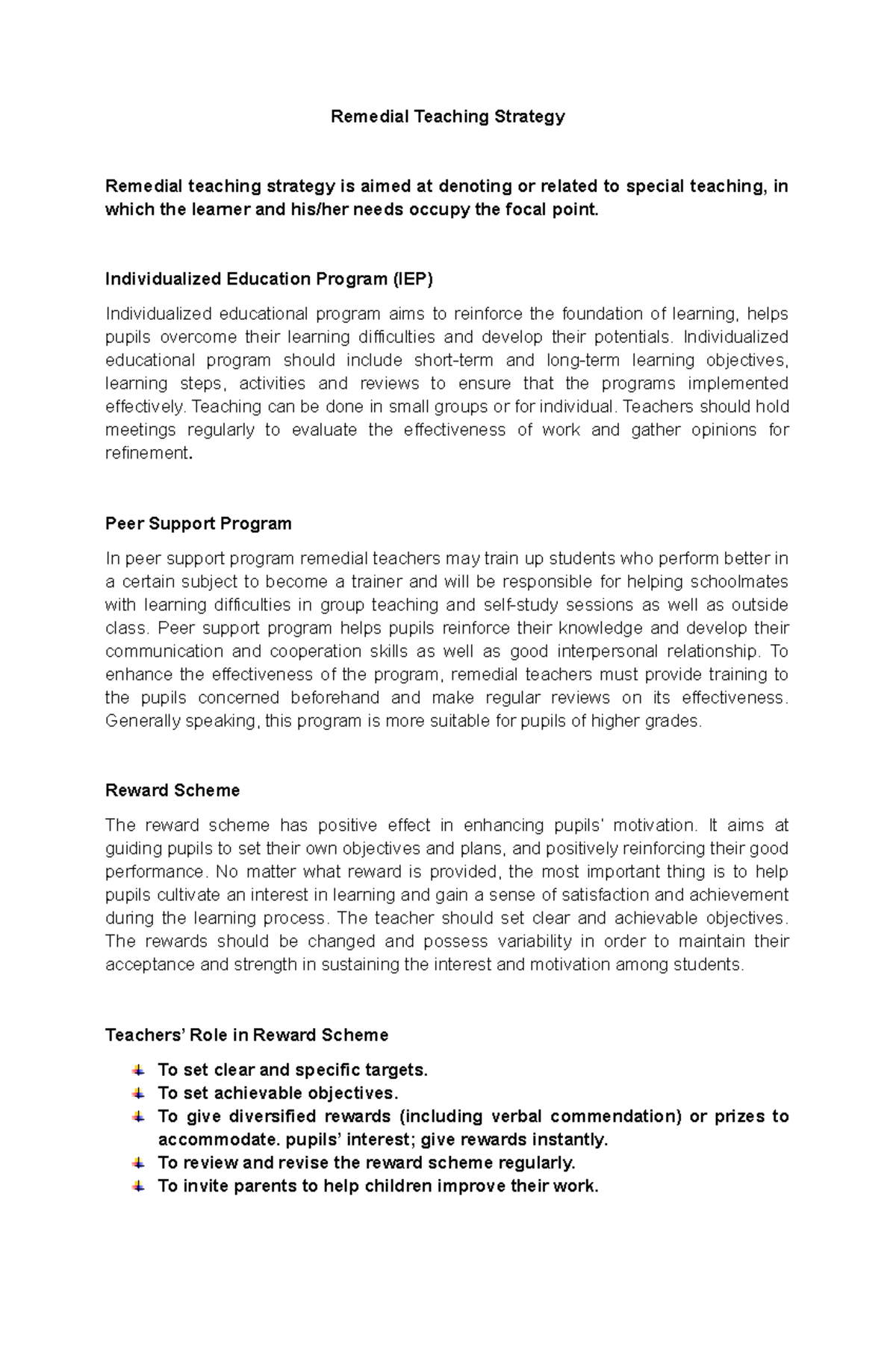 Remedial Teaching Strategy Handouts - Remedial Teaching Strategy ...