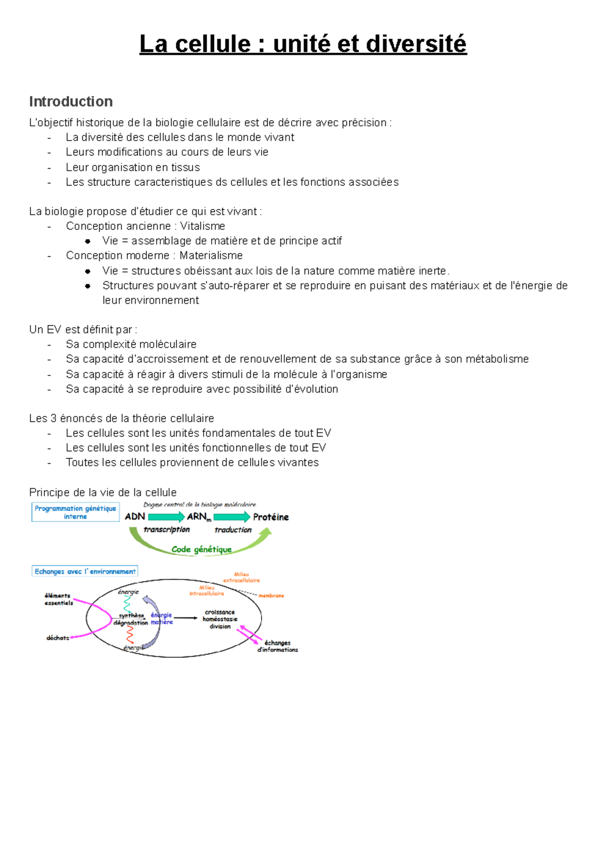 La cellule unité et diversité - La cellule : unité et diversité ...