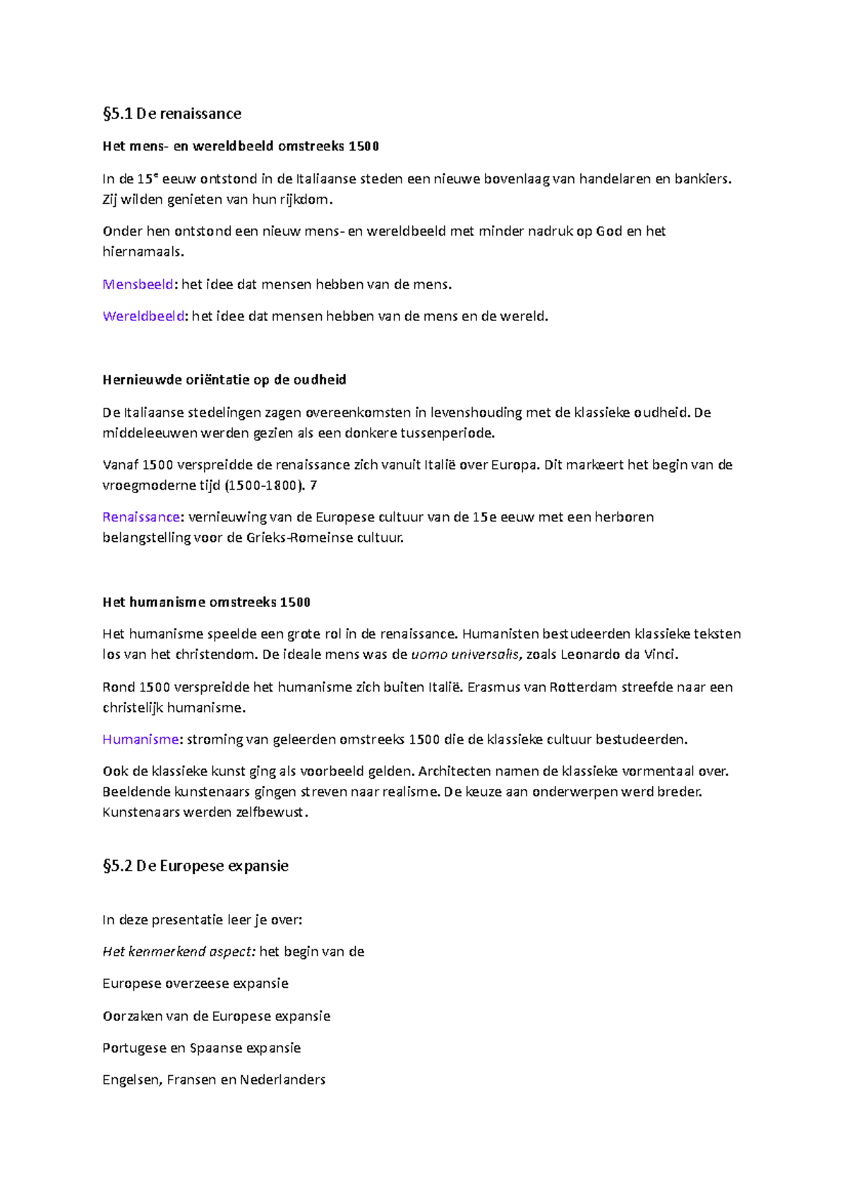 Hoofdstuk 5 samenvatting - §5 De renaissance Het mens- en wereldbeeld ...