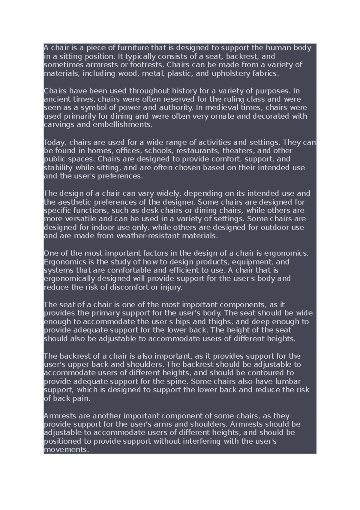 Chair - notes - A chair is a piece of furniture that is designed to ...