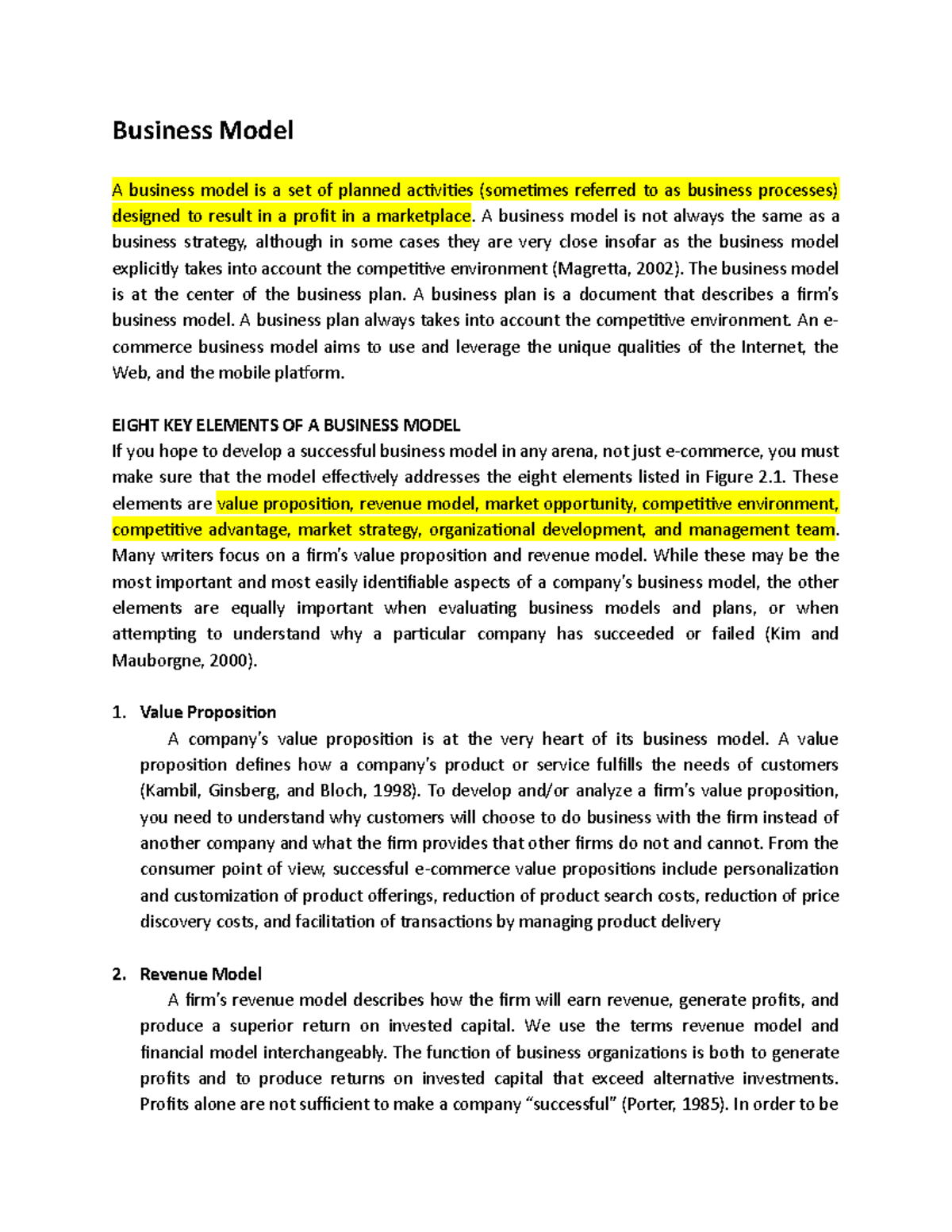 Week 2 - Computer Accounting - Business Model A business model is a set ...