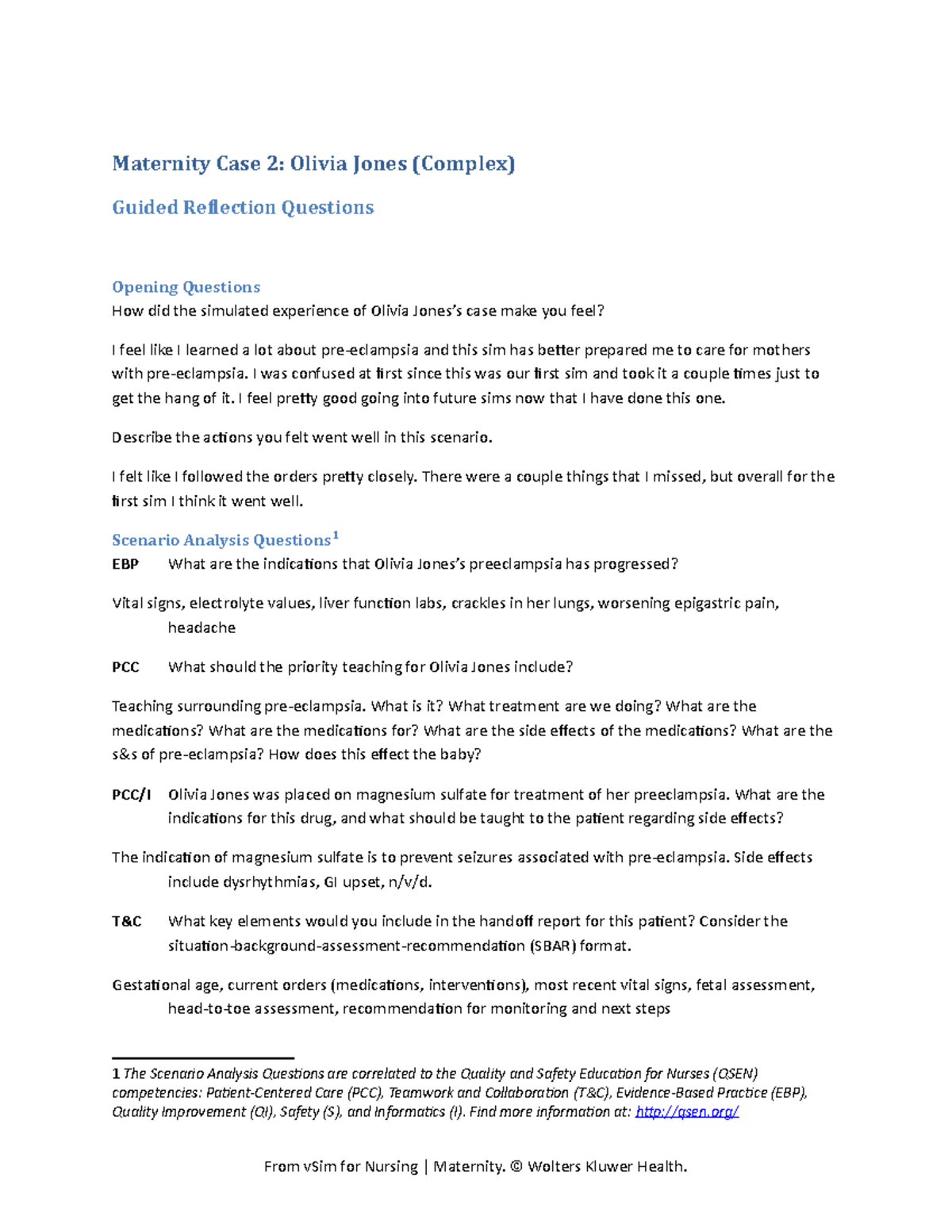 Maternity Case VSIM 2 - Maternity Case 2: Olivia Jones (Complex) Guided ...