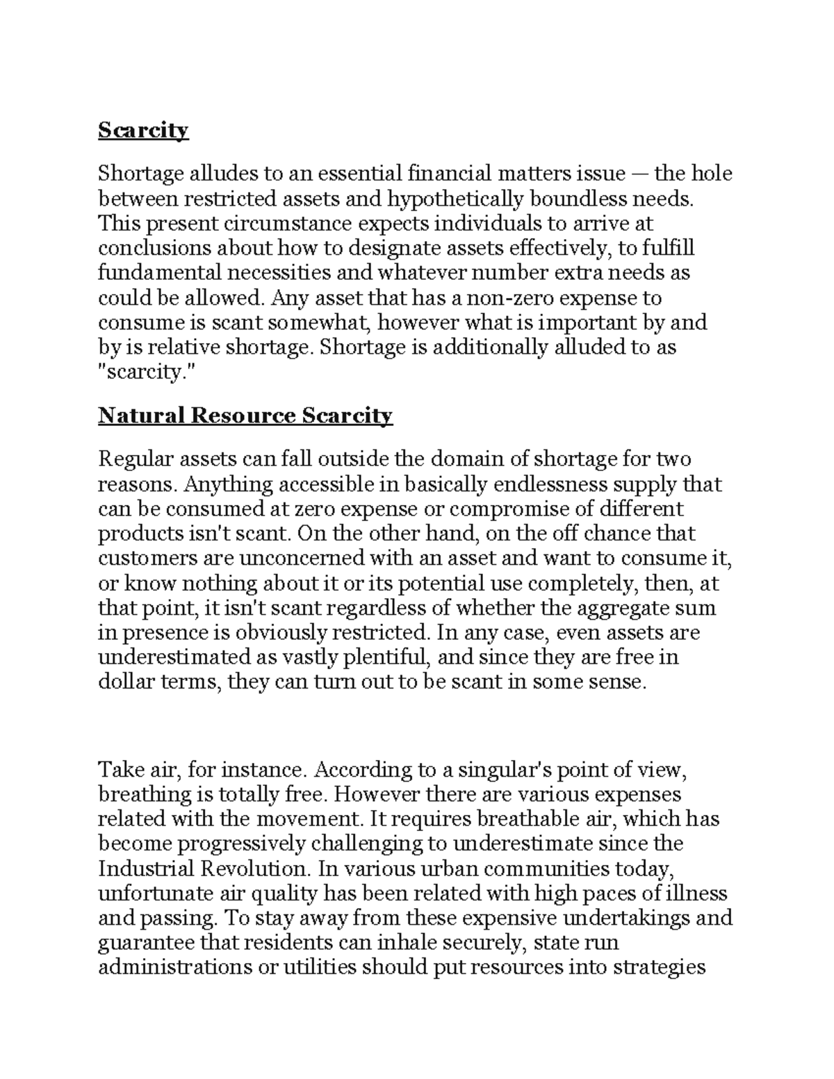 Scarcity - Scarcity Shortage alludes to an essential financial matters ...