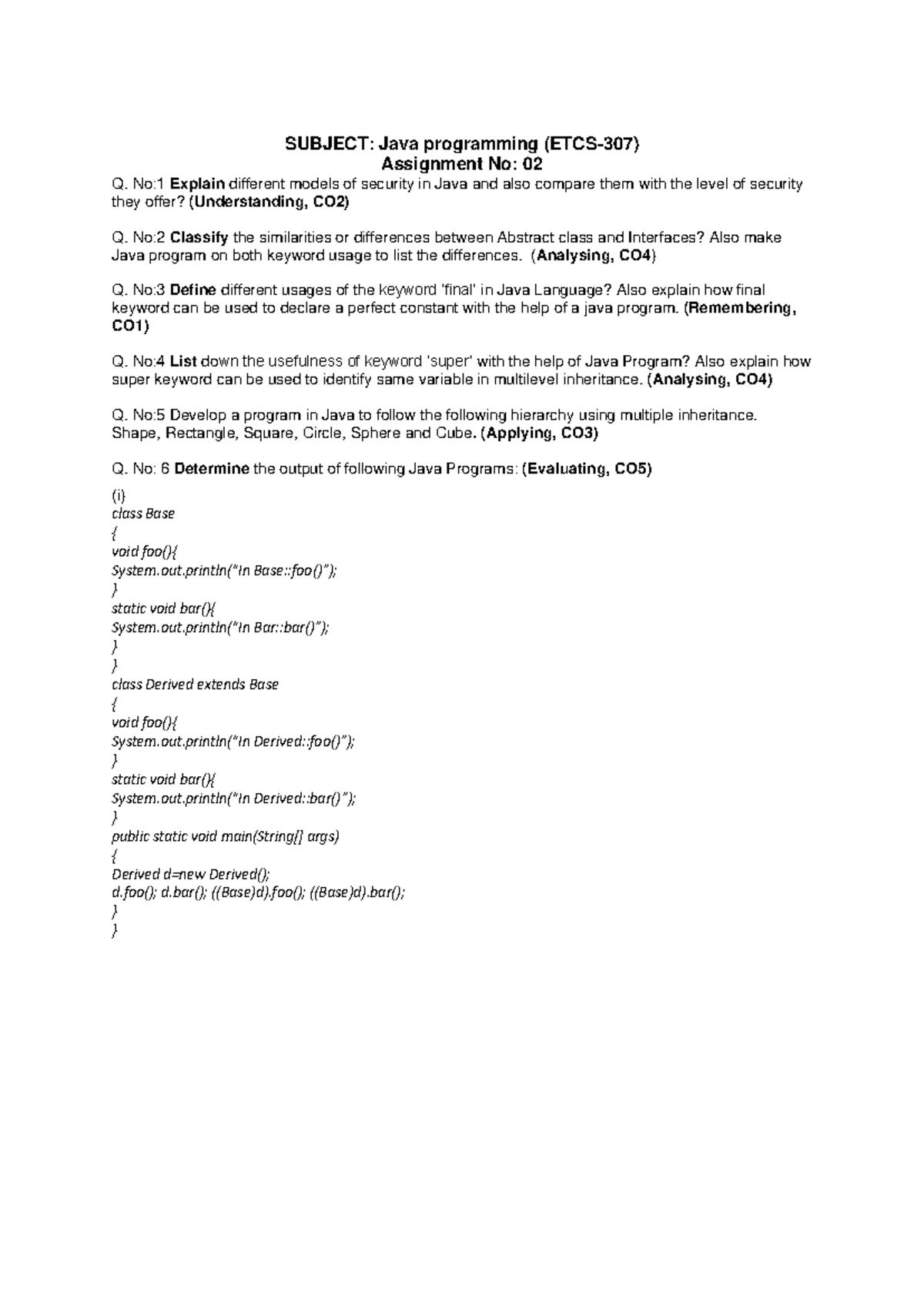 Java Programming Etcs 307 Assignment 2 No1 Explain Different Models Of Security In Java And
