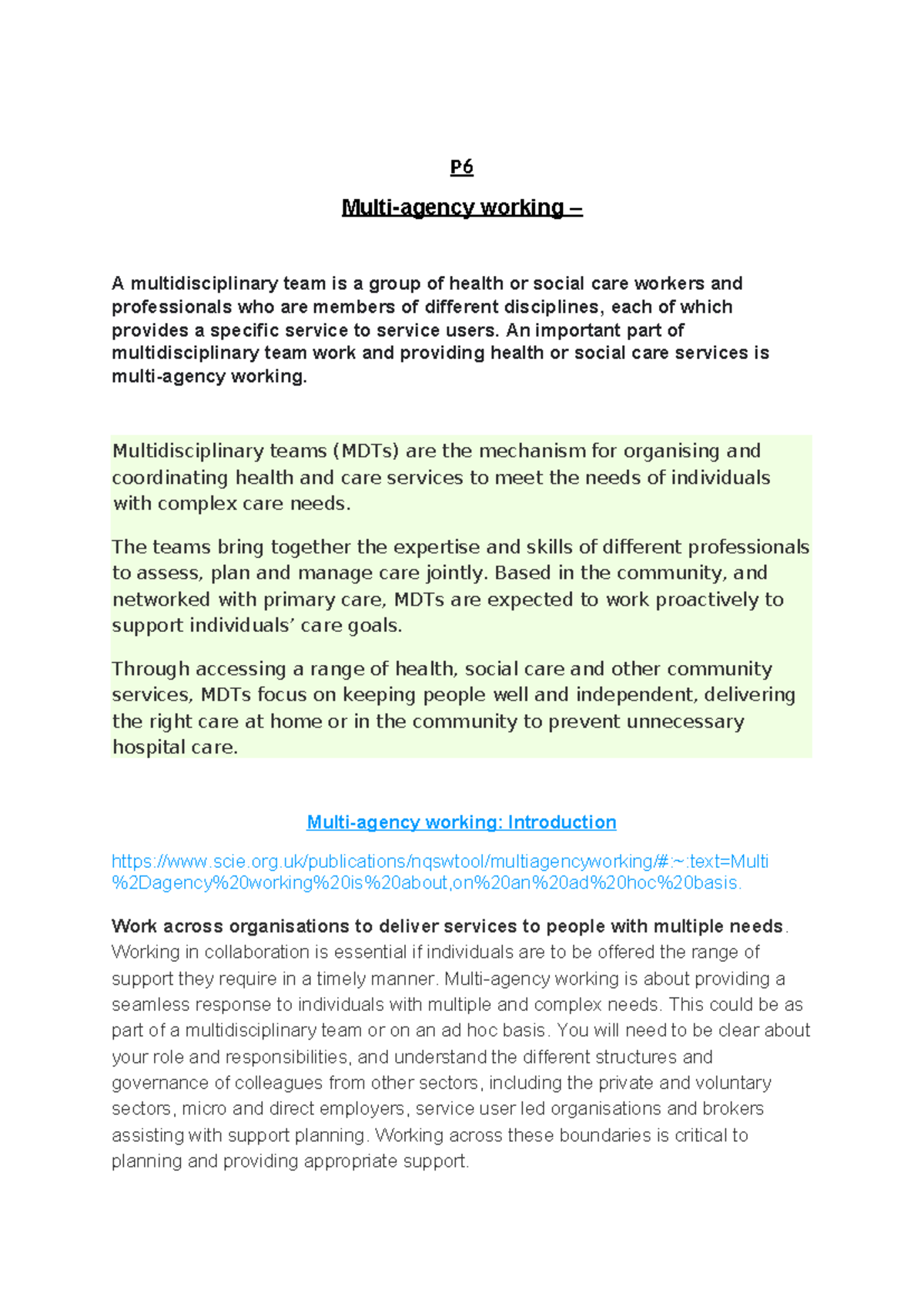 P6 Multi Agency Working - P Multi-agency working – A multidisciplinary ...