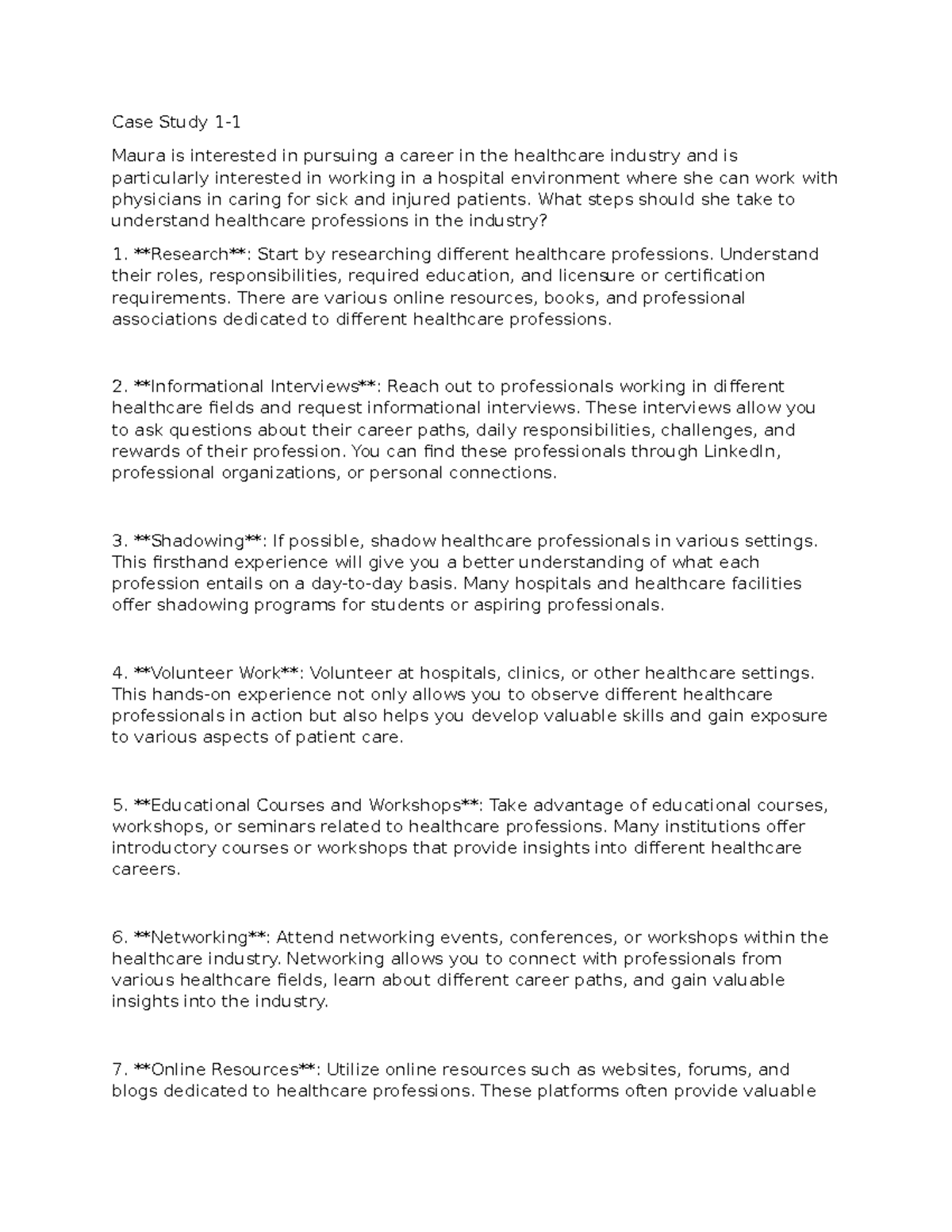 Assignment 1 Case Study - Case Study 1- Maura is interested in pursuing ...