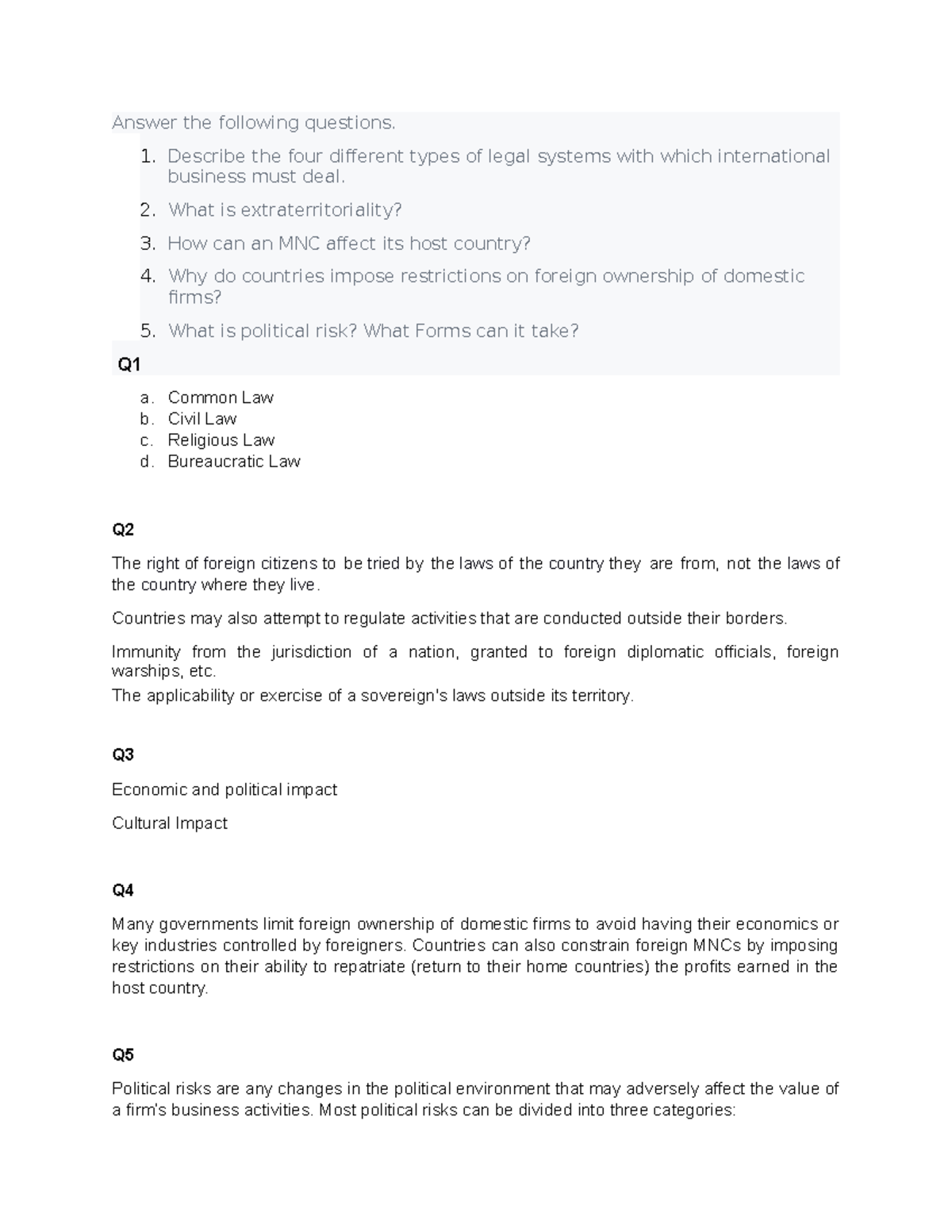 Tutorial 8 Politicaland legal Answer - Answer the following questions ...