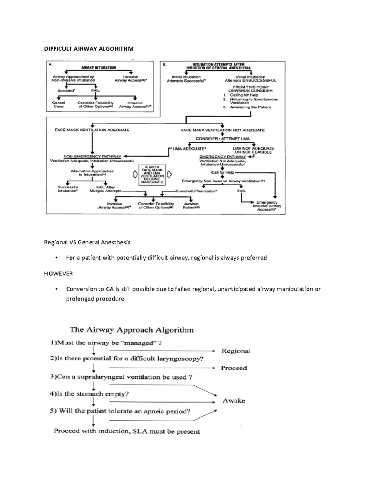 Difficult Airway Algorithm - DIFFICULT AIRWAY ALGORITHM Regional VS ...
