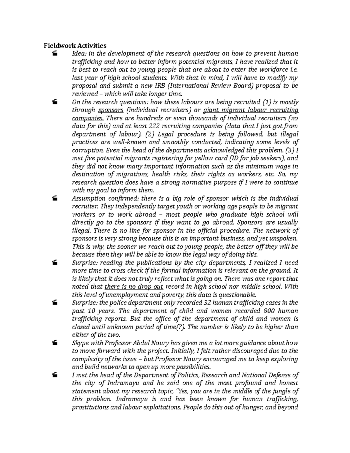 Global - Sample Field Log 2 Research - Fieldwork Activities Idea: in ...