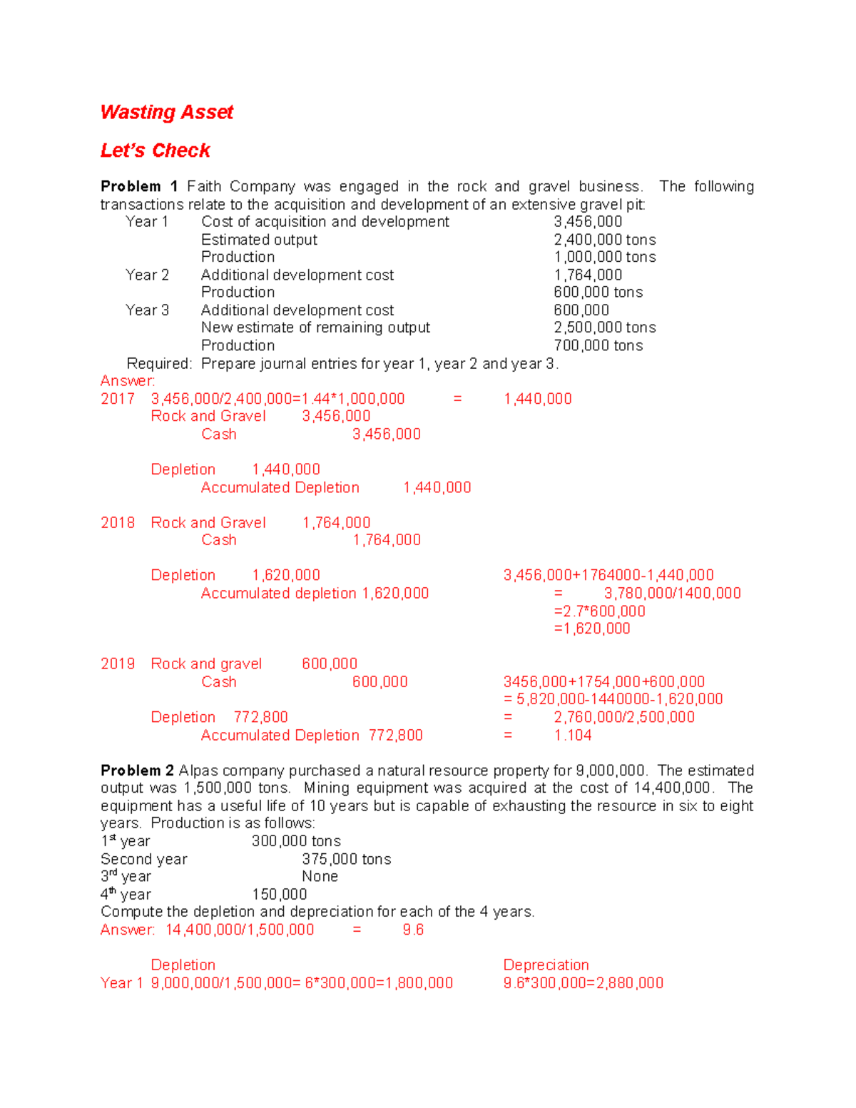 Wasting Assets AK - Wasting Asset Let’s Check Problem 1 Faith Company ...