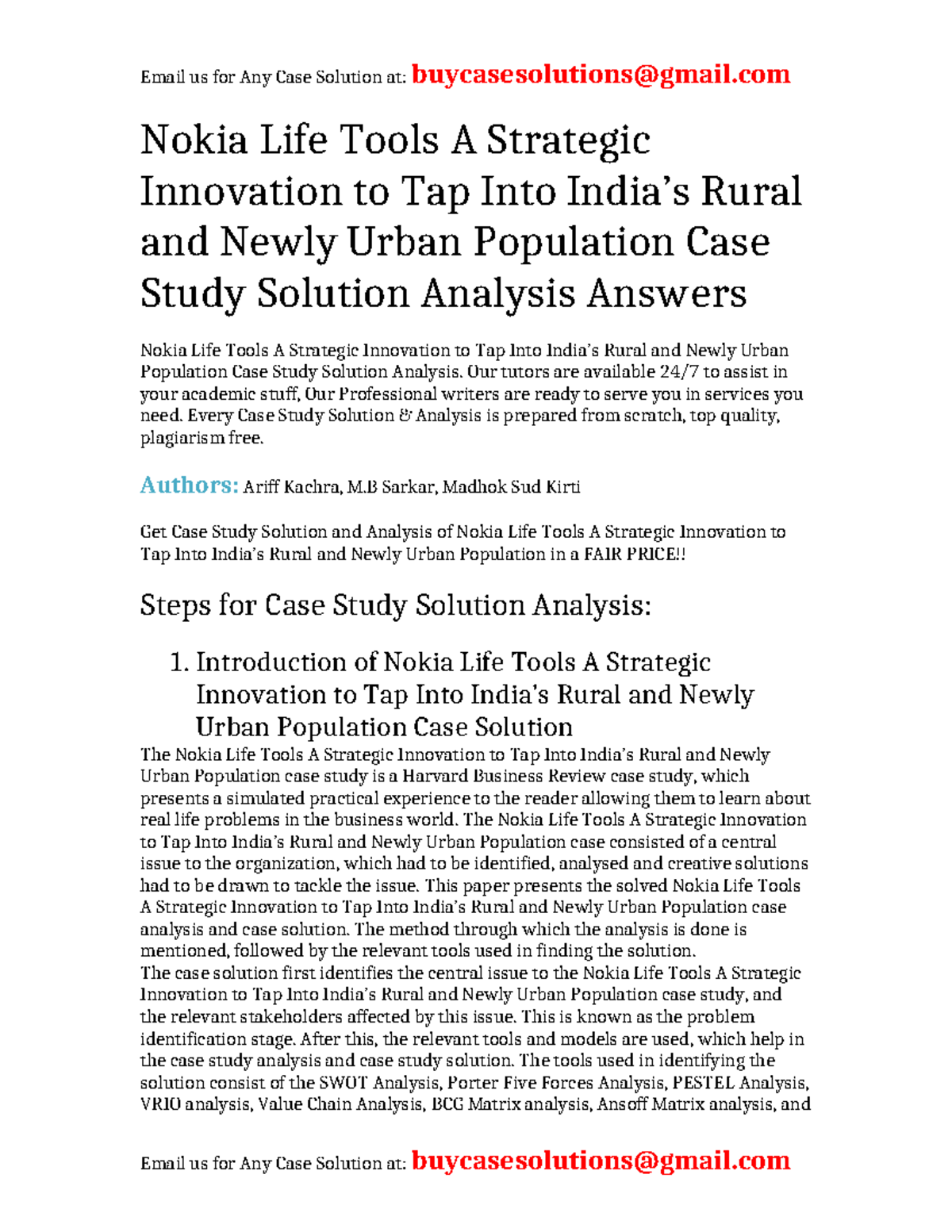 Case Solution Nokia Life Tools A Strategic Innovation to Tap Into India ...