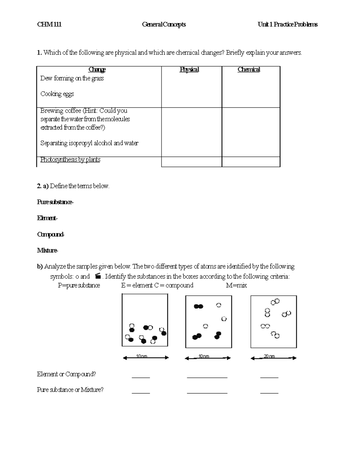 Probs+General+Concepts - CHM 111 General Concepts Unit 1 Practice ...