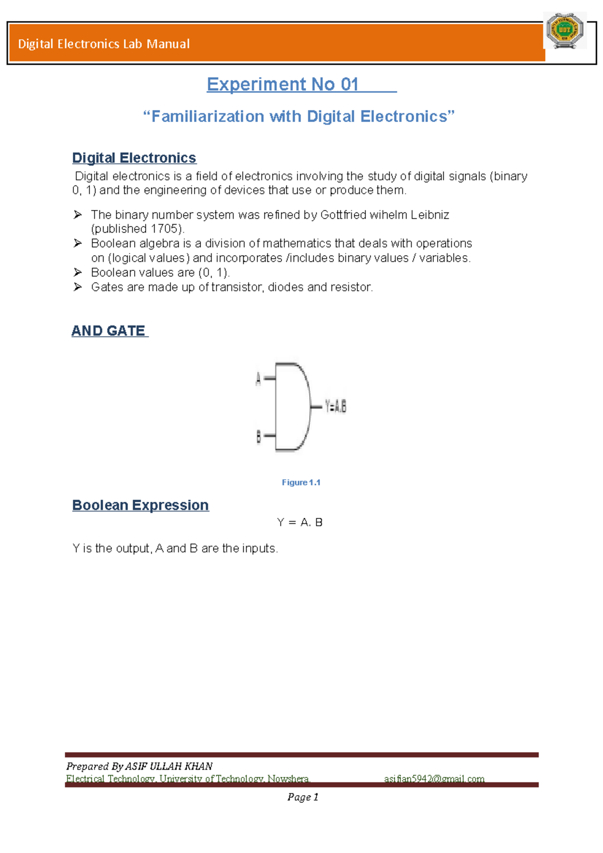 Experiment full - Experiment No 01 “Familiarization with Digital ...