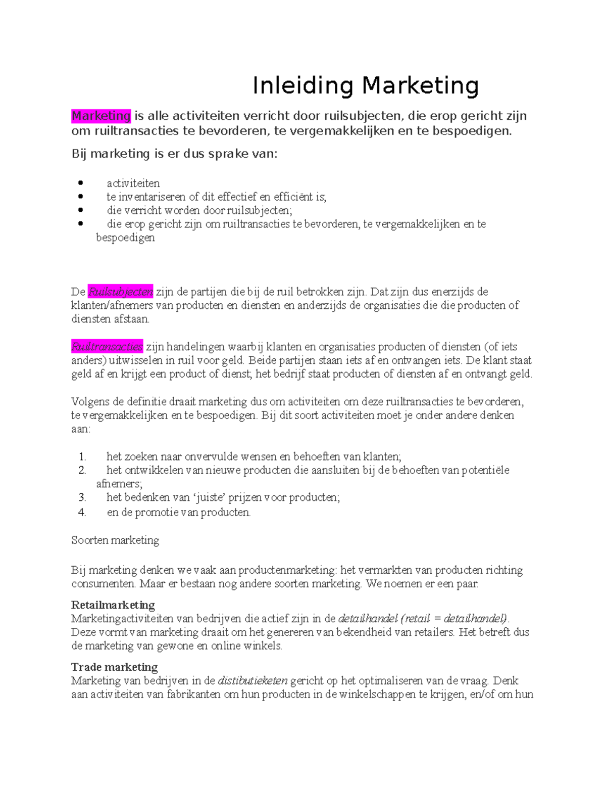 Inleiding Marketing[ BDK] - Inleiding Marketing Marketing is alle ...