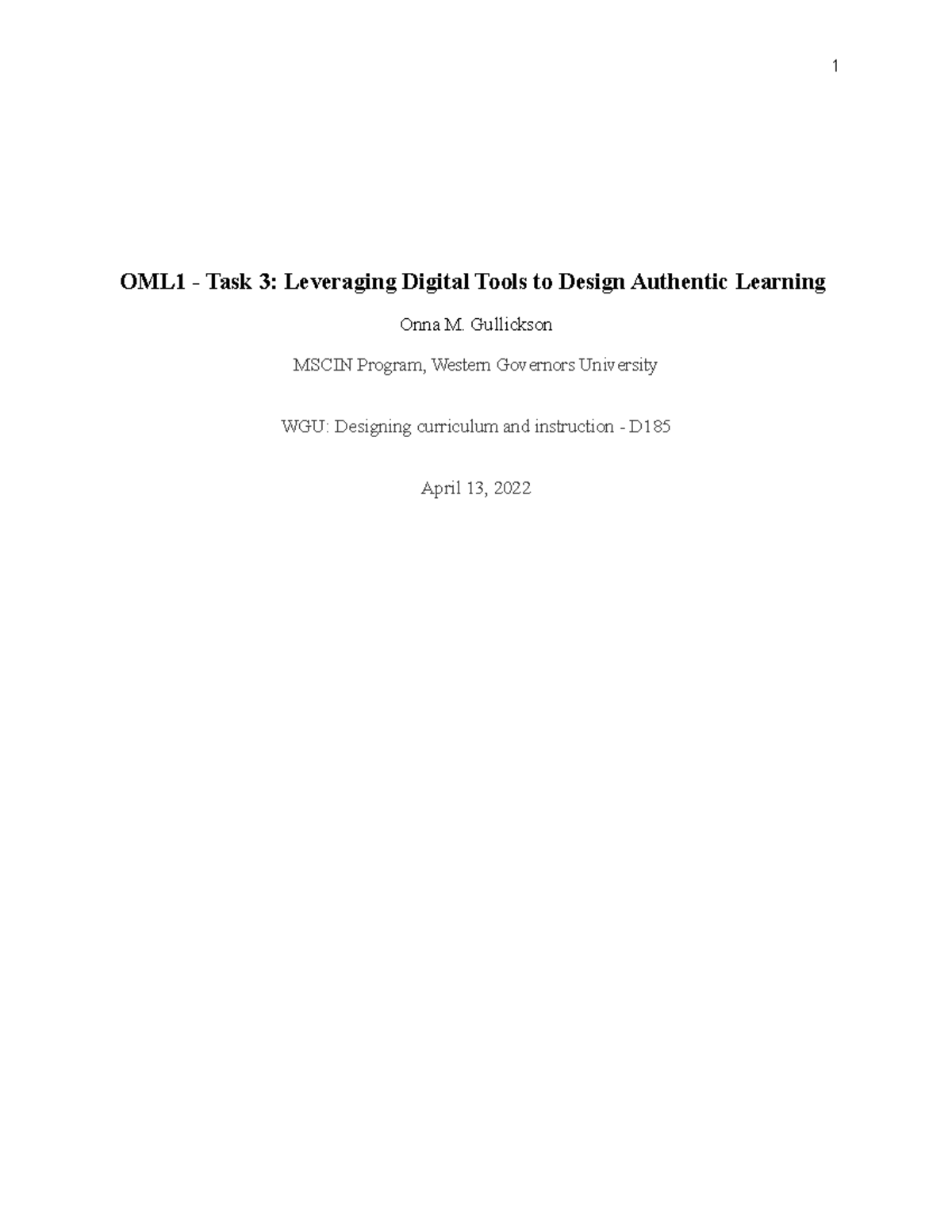 OML1 - Task 3 Leveraging Digital Tools to Design Authentic Learning ...
