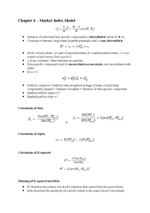 Formula sheet - Formula Sheet Lecture 2 Price-weighted Index ...