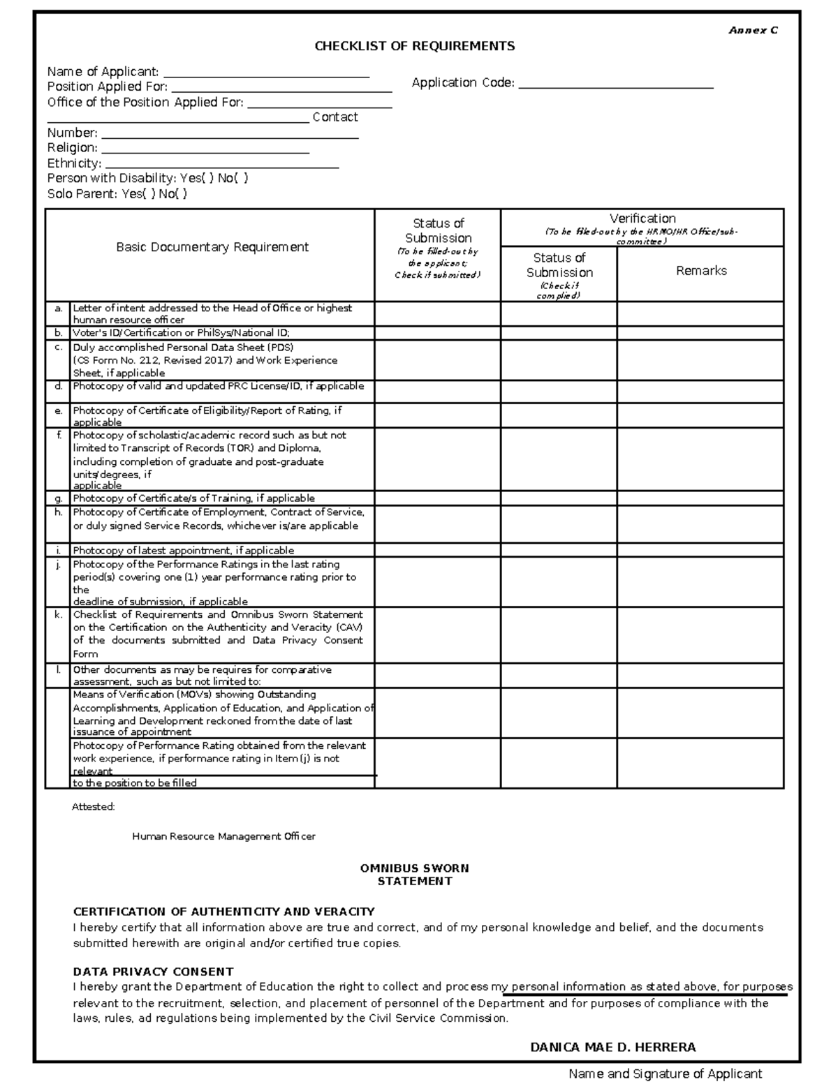 Annex C Checklist of Requirements - CHECKLIST OF REQUIREMENTS Annex C ...