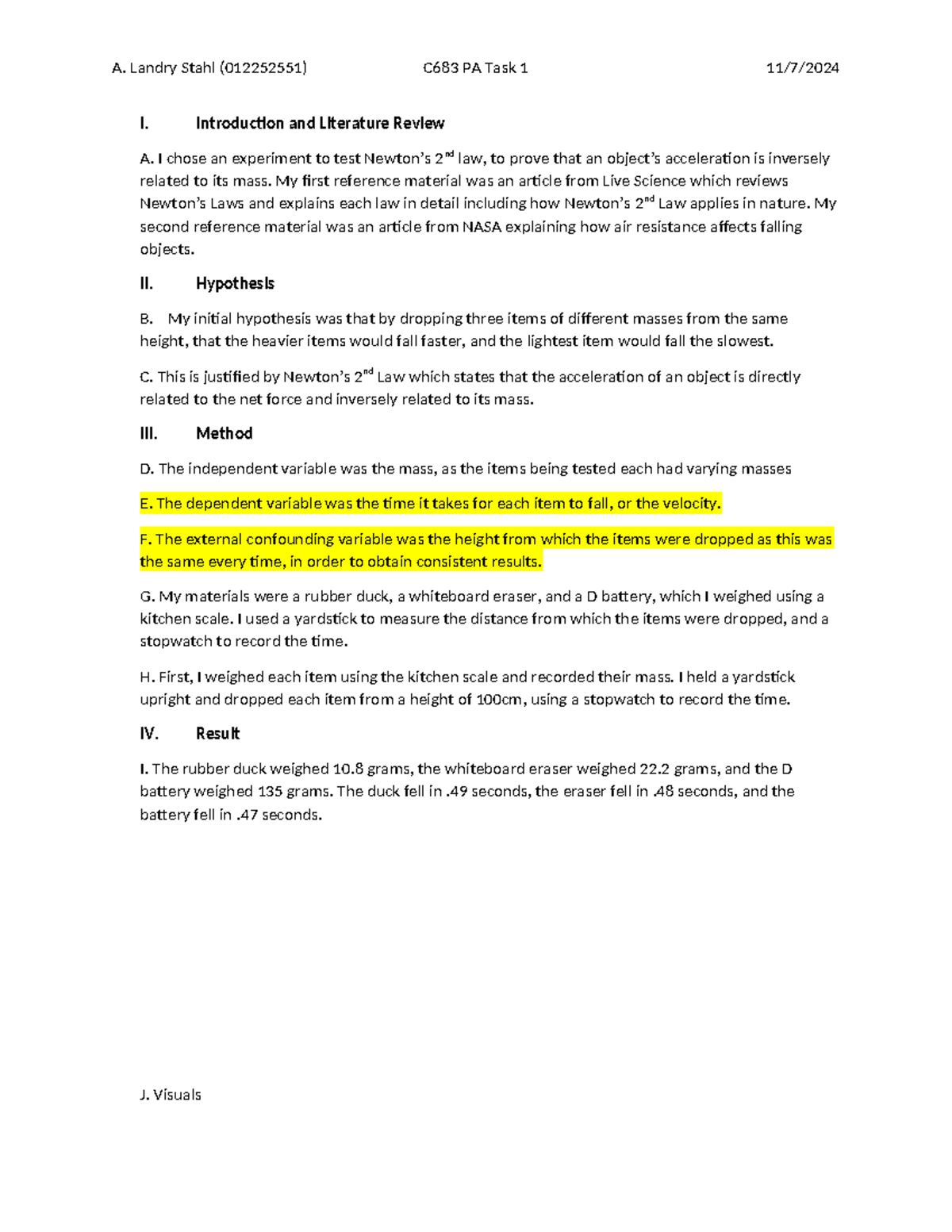 C683 PA Task 1 Revised - Task 1 - A. Landry Stahl (012252551) C683 PA ...