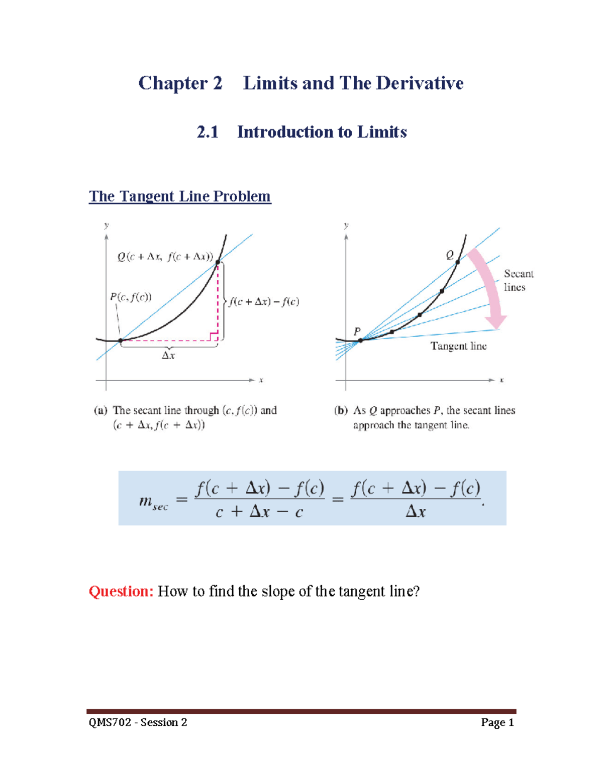 QMS702 - Session 2 - material - Chapter 2 Limits and The Derivative 2 ...