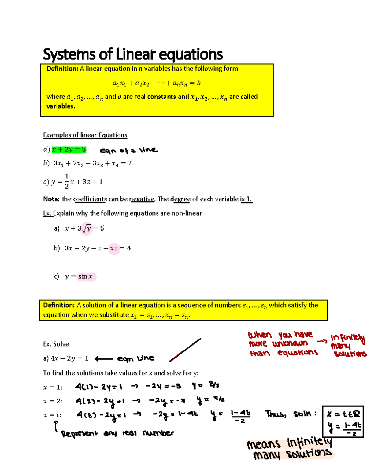 1. Systems of Linear equations - ^LJƐƚĞŵƐ ŽĨ >ŝŶĞĂƌ ĞƋƵĂƚŝŽŶƐ ...