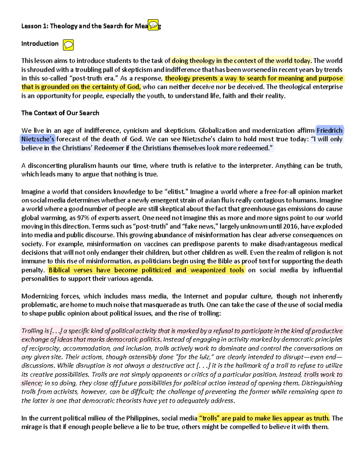 Lesson-1 Theology and Search for Meaning - Lesson 1: Theology and the ...