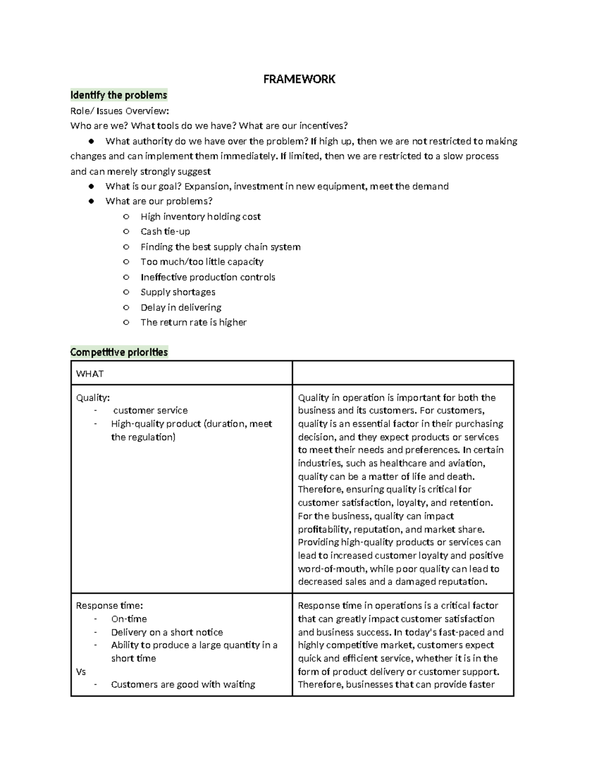 Operation final notes - FRAMEWORK Identify the problems Role/ Issues ...