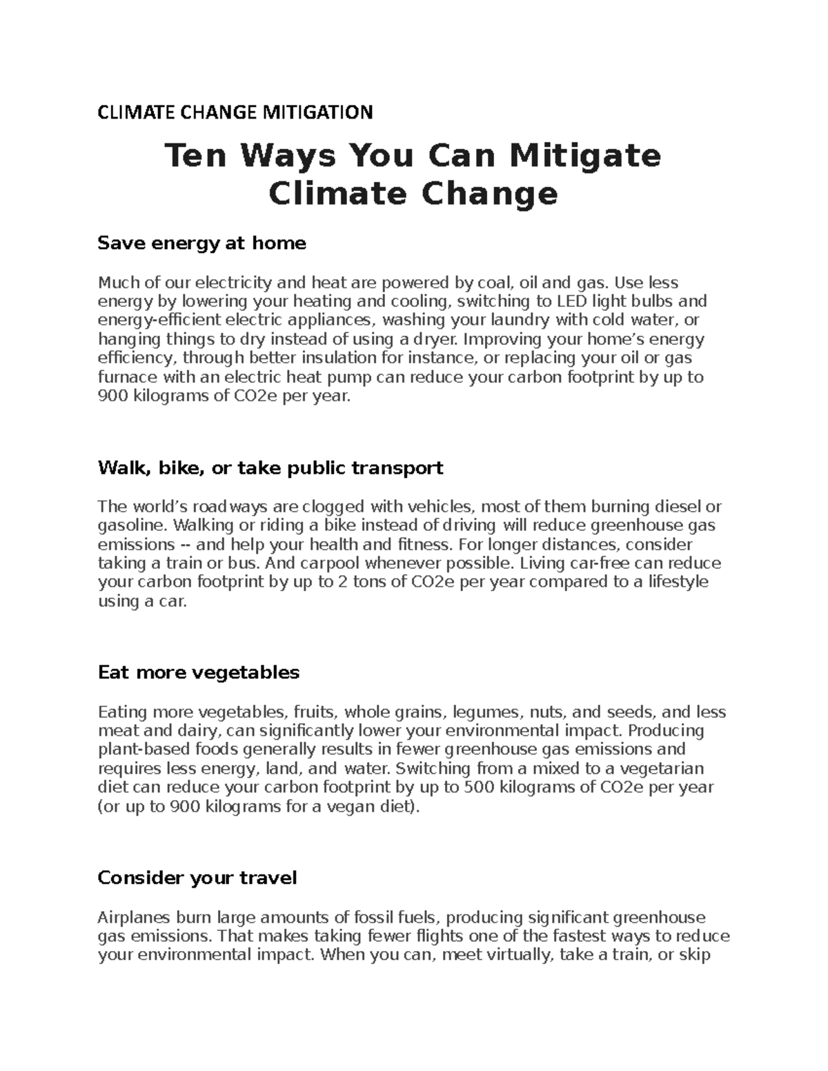 Climate Change Mitigation - CLIMATE CHANGE MITIGATION Ten Ways You Can ...