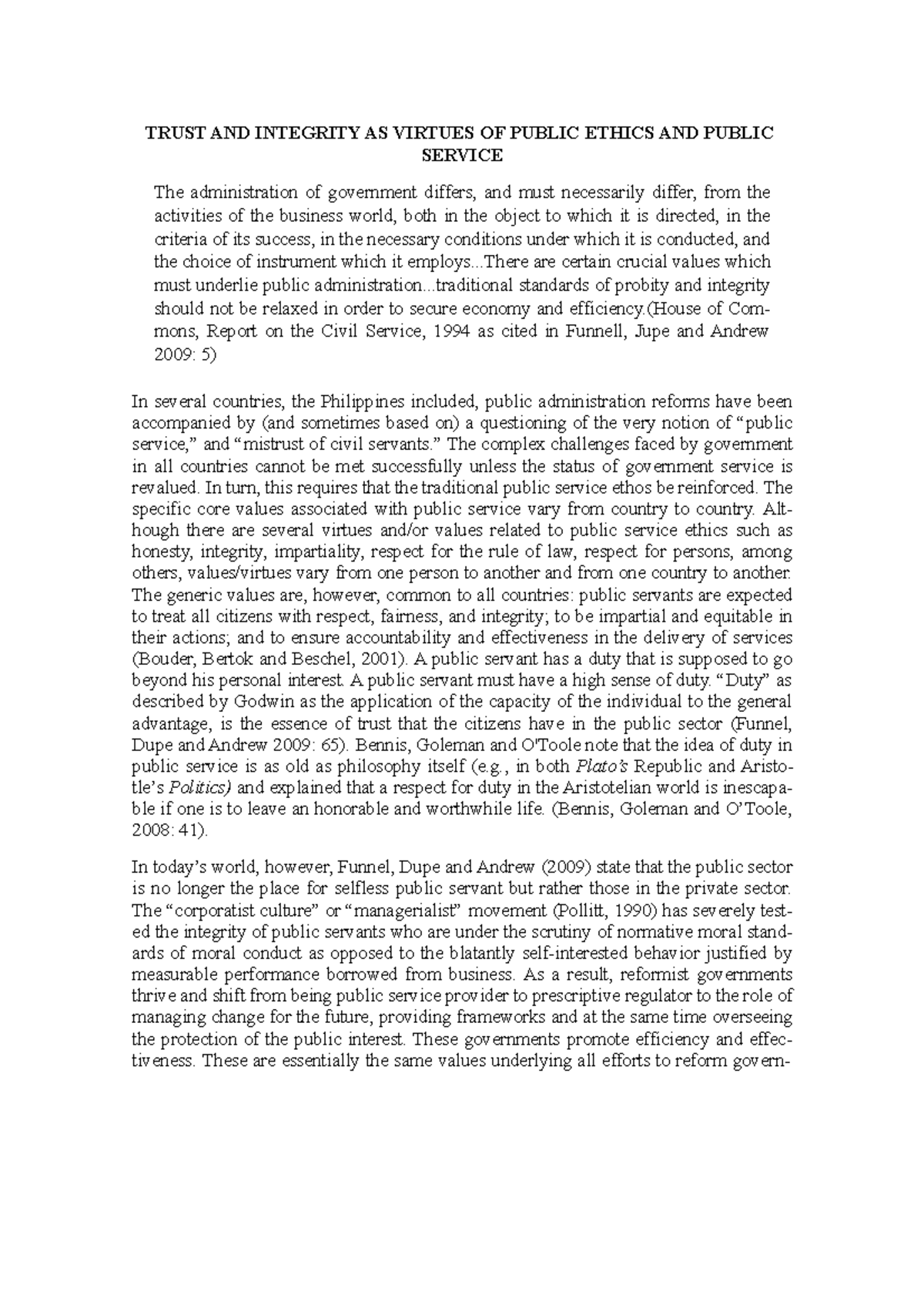 Trust AND Integrity AS Virtues OF Public Ethics AND Public Service ...