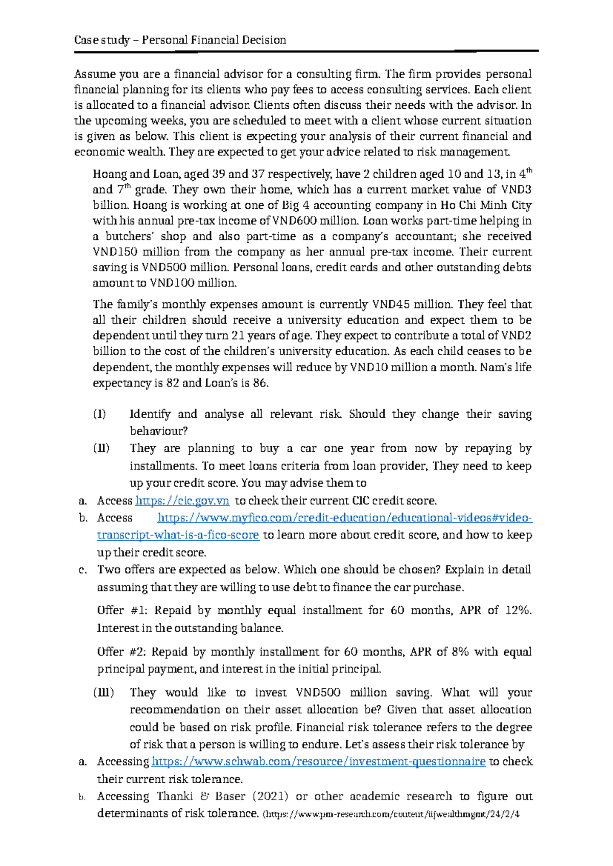 Case study Personal financial decision - Case study – Personal ...