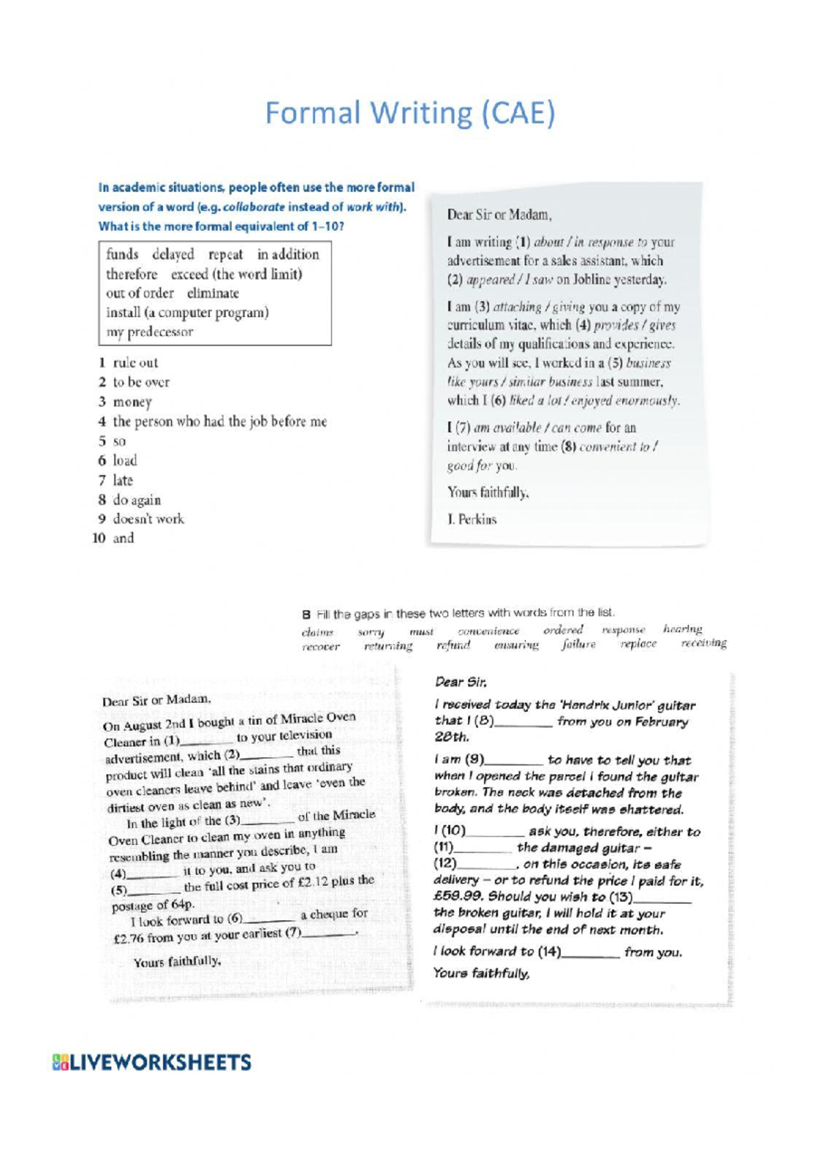 Formal informal worksheet - English A: Language and Literature SL - Studocu
